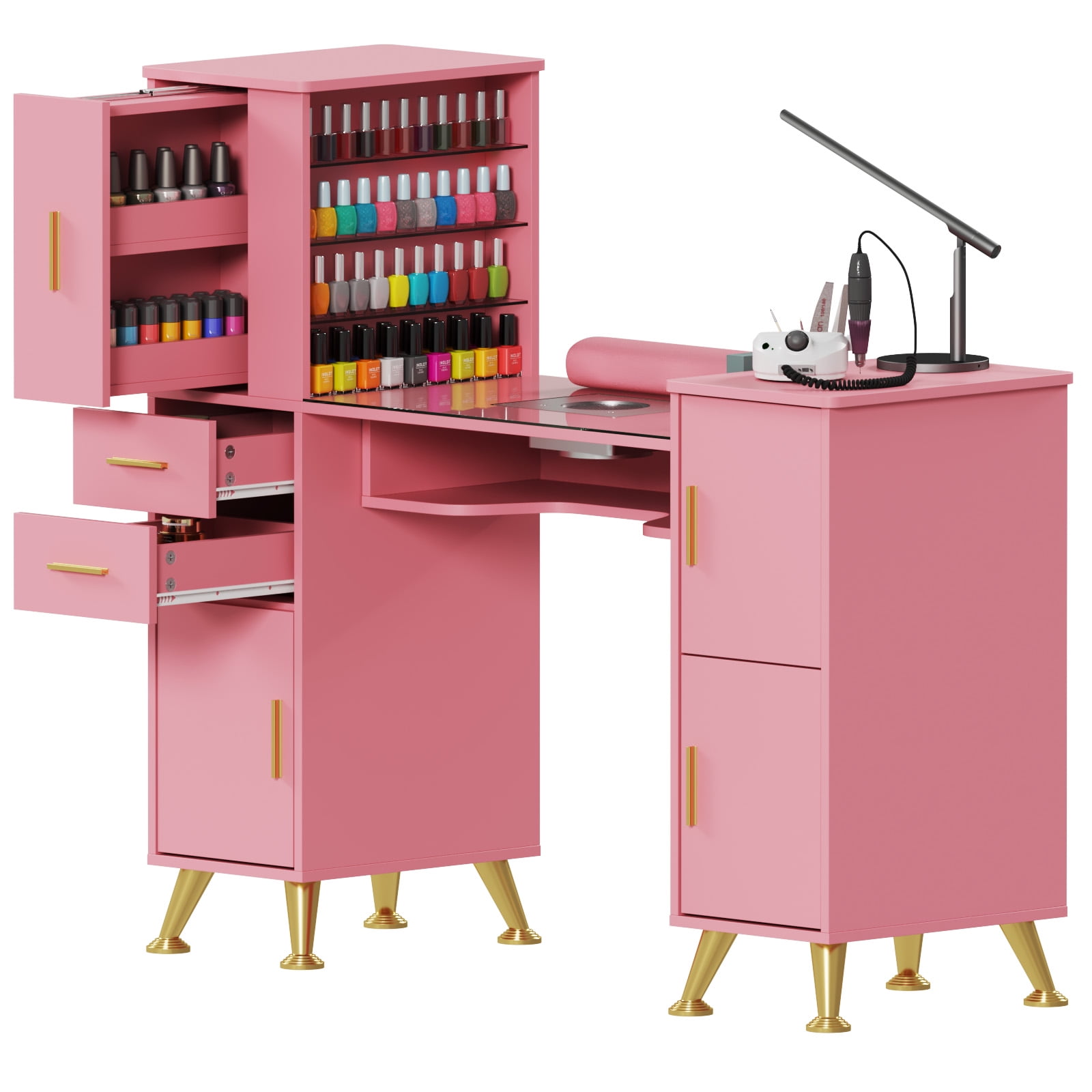 Advwin Manicure Table with Glass Top, Dust Collector, Wrist Cushion ...