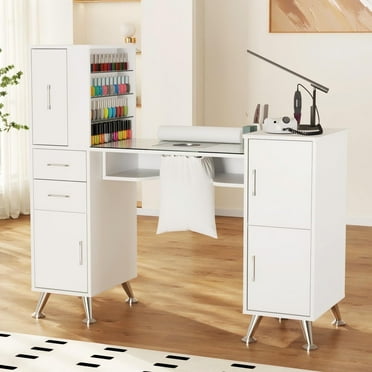 Paddie Manicure Table, Nail Table Station Glass Top Nail Desk Acetone ...