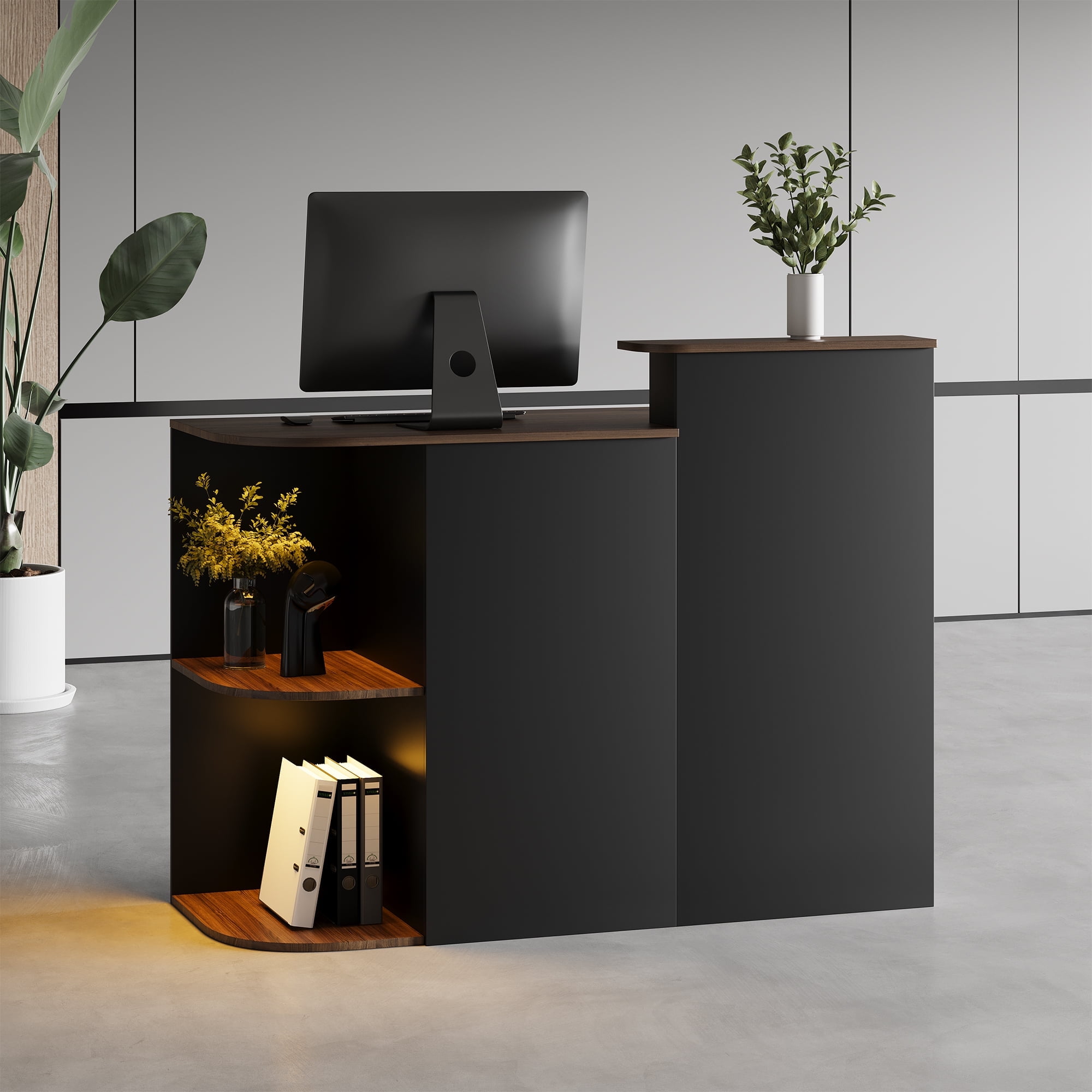 Advwin Modern Reception Desk with LED Light, Power Outlets, Lockable ...
