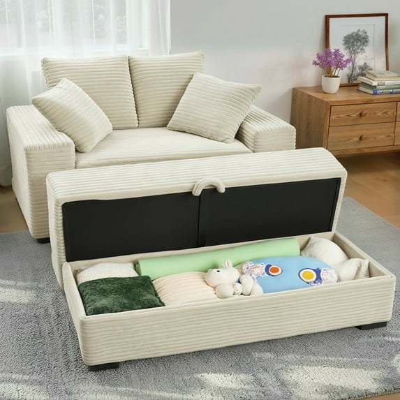 Advwin Oversized Corduroy Chaise Lounge Chair with Storage Ottoman ...