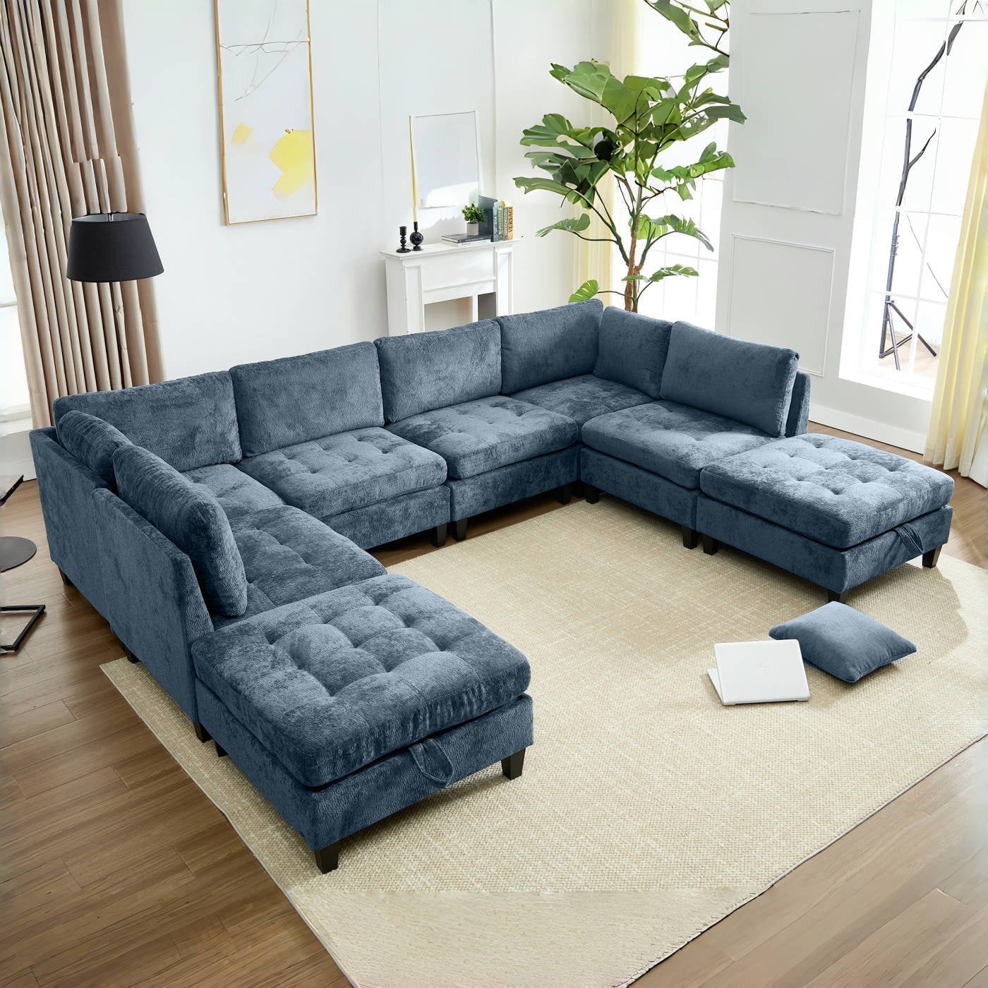 Advwin Oversized Modular Sectional Sofa, 8 Seat Plush Chenille Couch ...