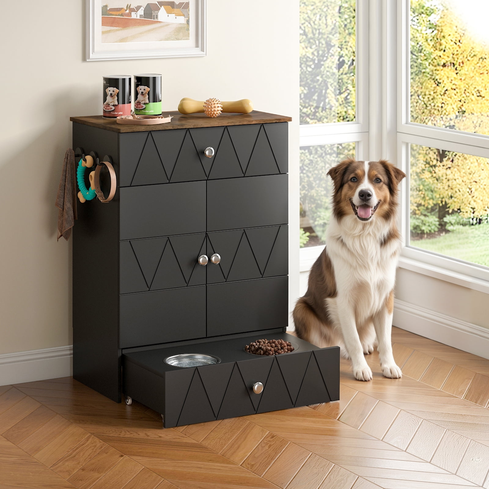 Advwin Pet Feeding Station Furniture with 2 Elevated Dog Bowls, Dog ...