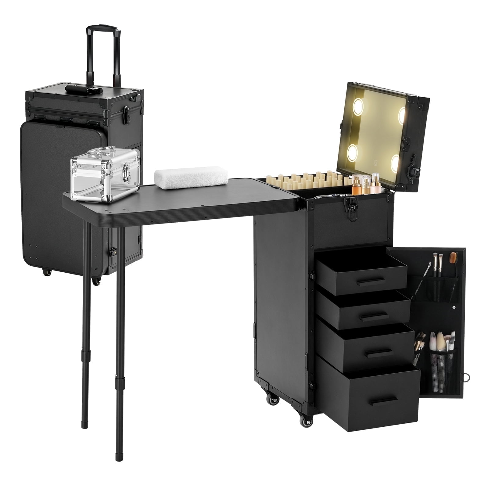 Advwin Rolling Portable Manicure Table with Foldable Desk, Mobile Nail ...