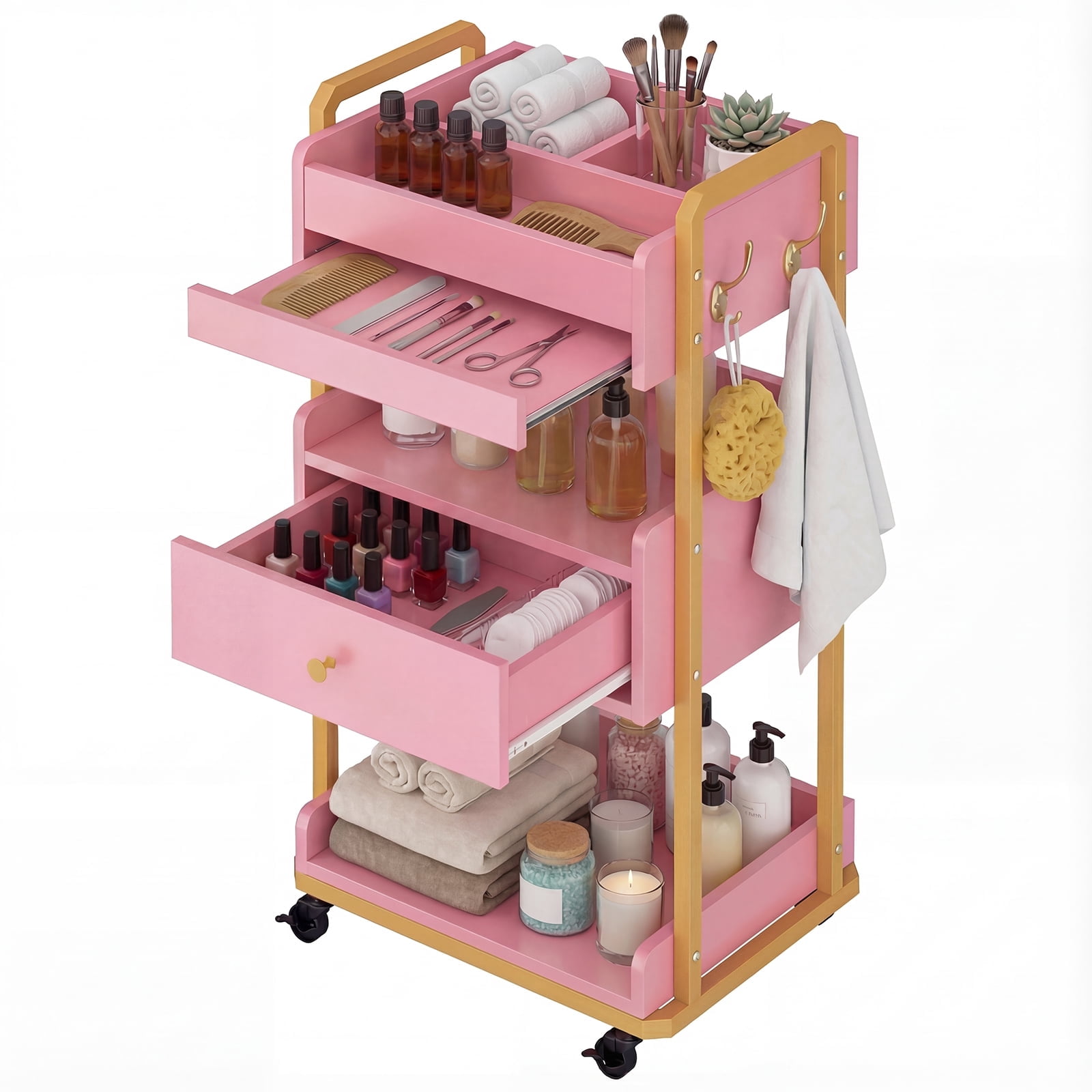 Advwin Salon Spa Rolling Cart with Drawer & Side Hooks, 3-Tier Beauty ...