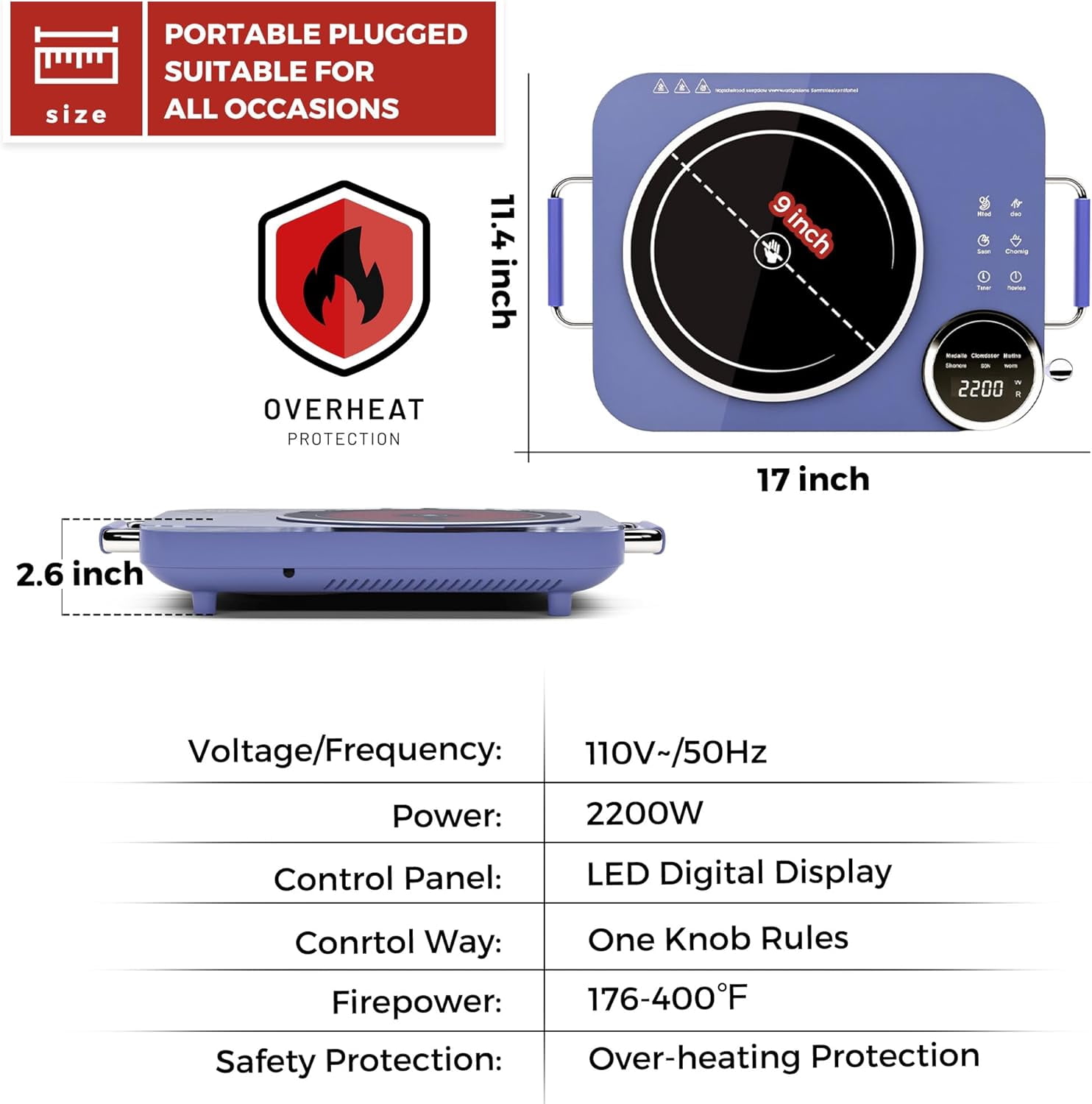 Advwin Single Burner Electric Cooktop 110V, 2200W Portable Electric ...