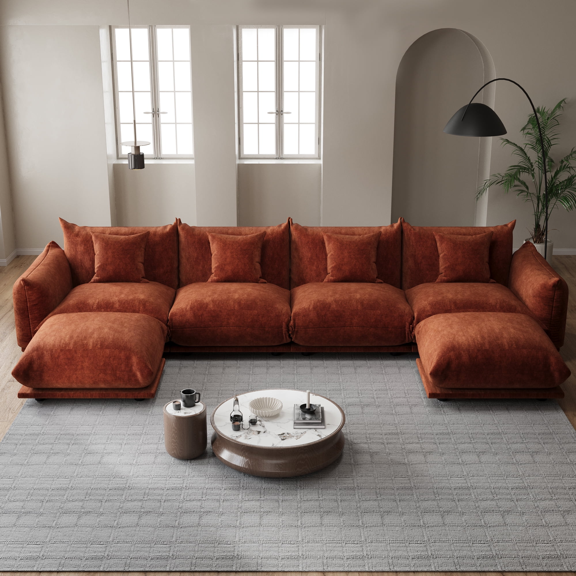 Advwin U-Shaped Modular Sectional Sofa with 2 Ottoman, Modern 4-Seater ...