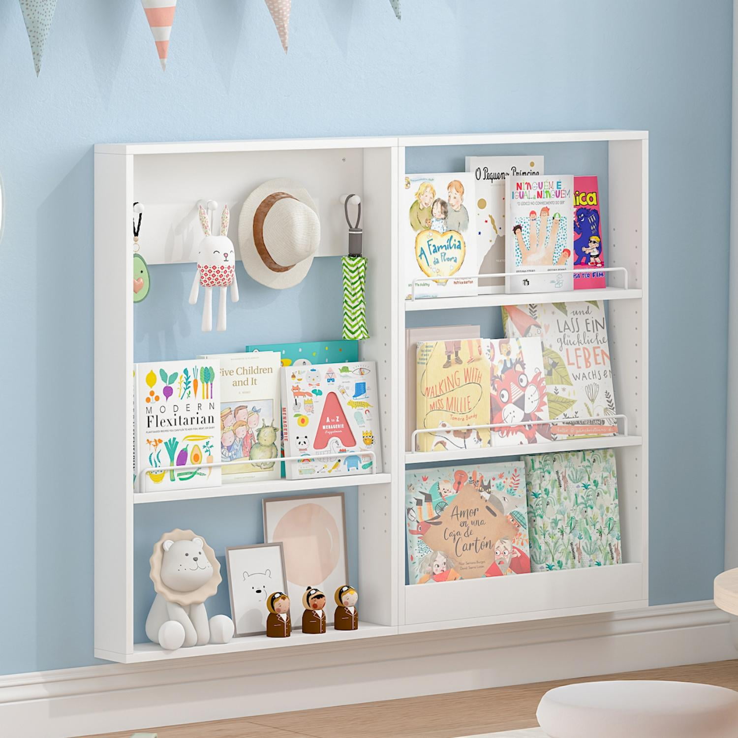 Advwin Wall Mounted Kids Bookshelf with Adjustable Shelves, 5-Tier ...