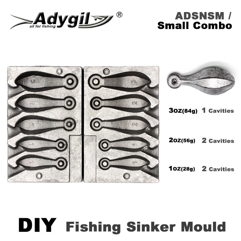 Adygil DIY Fishing Snapper Sinker Mould ADSNSM/Small Combo Snapper Sinker 28g 56g 84g 5 Cavities ...