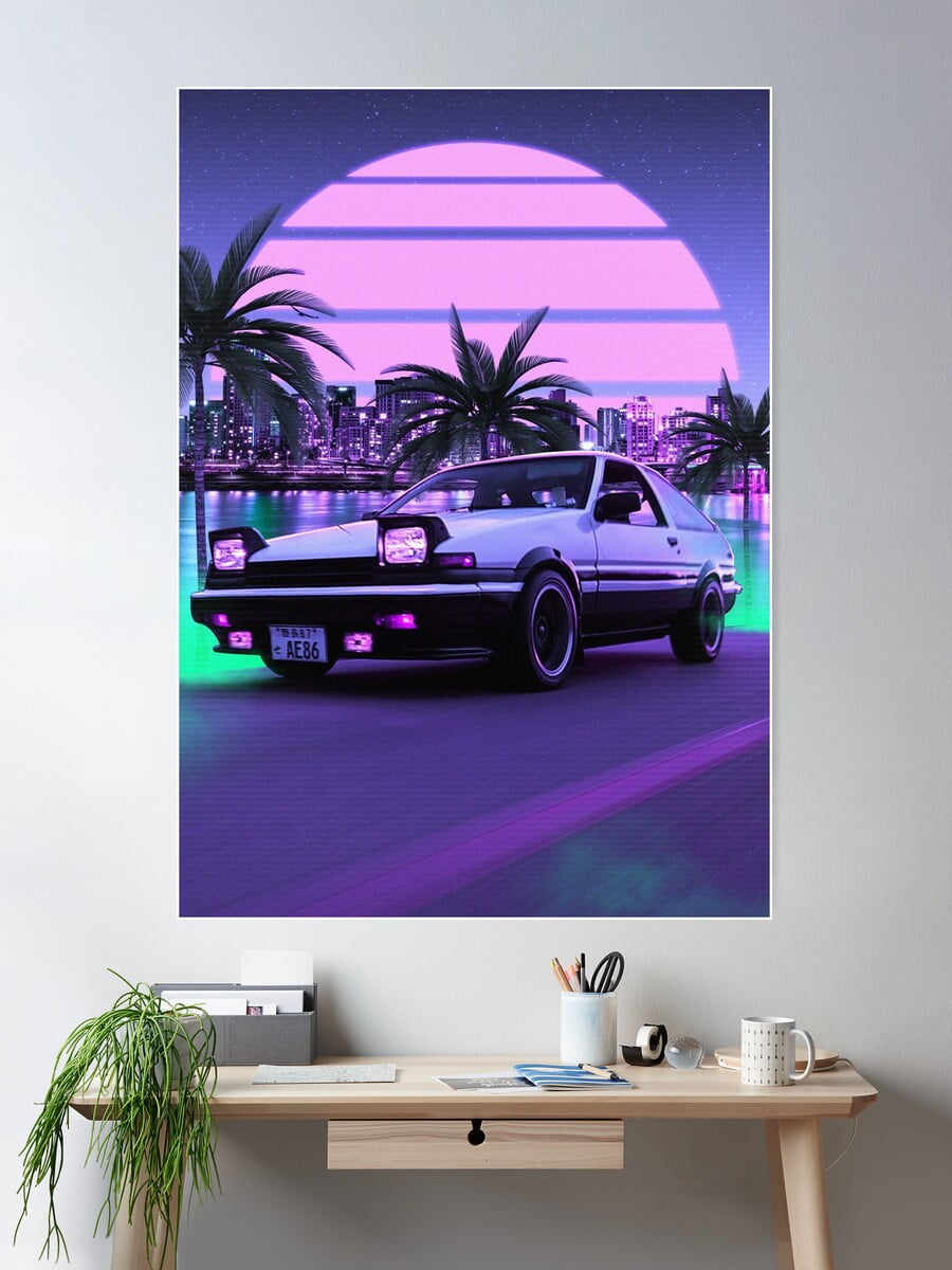 Ae86 Retrowave 80S Outrun Poster Wall Art, Modern Wall Decor For Living ...