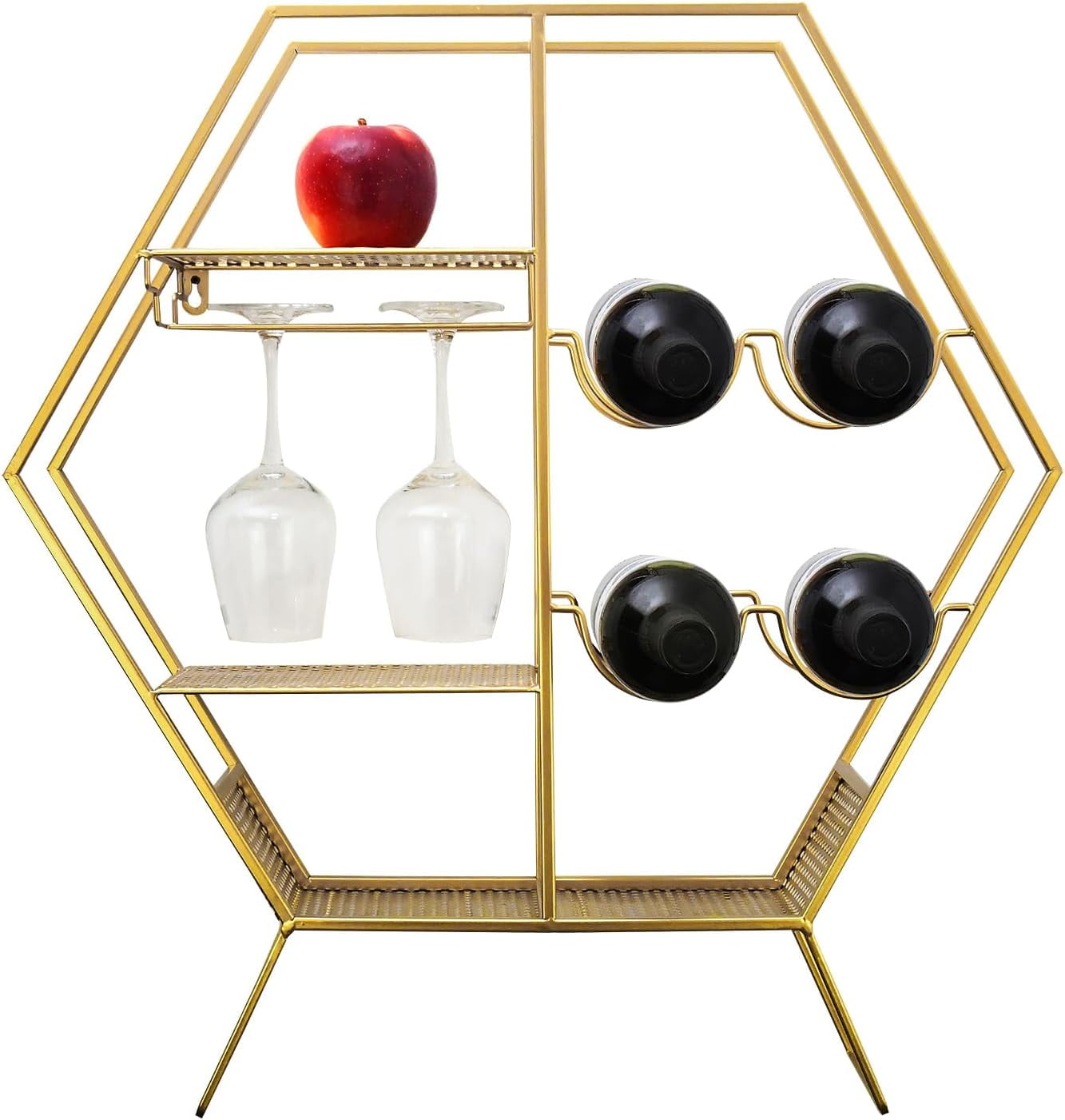 Aecipl Metal Countertop Wine Rack with Glass Holder - Freestanding Iron ...