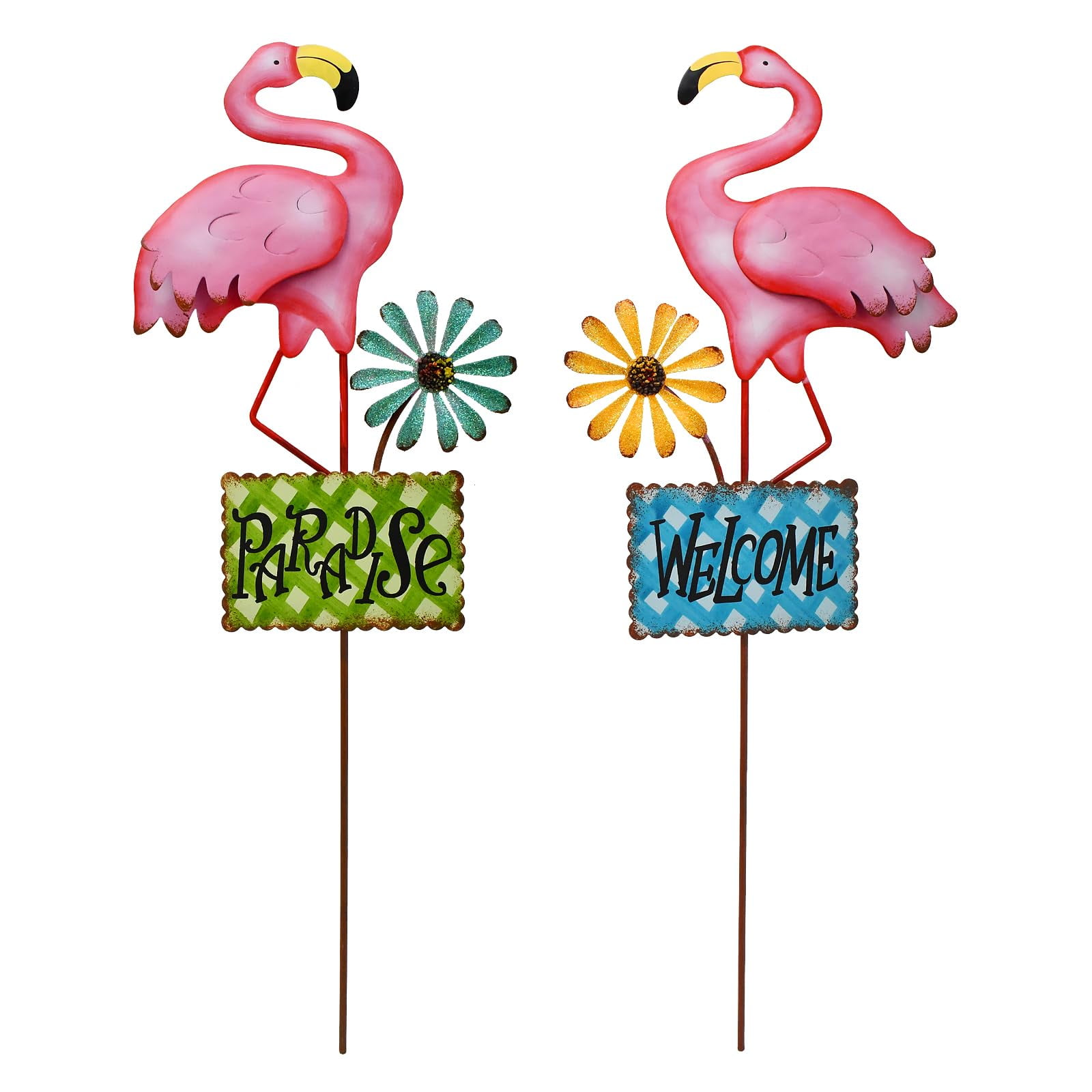 Aecipl Metal Flamingo Welcome Sign Spring Garden Stake Decorative Yard ...
