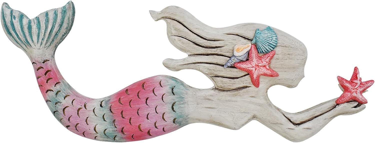 Aecipl Nautical Decor Wood Hanging Mermaid Wall Art Coastal Decorations ...