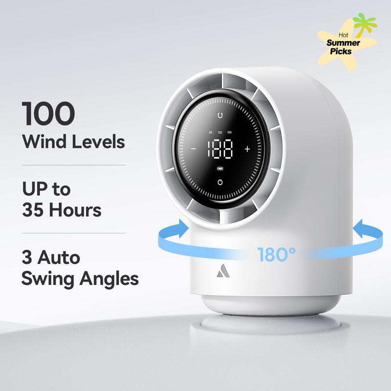 Aecooly Touch Control Desk Fan, 100 Speeds Quiet Bedroom Digital Display 8000mAh 3 Oscillation ...