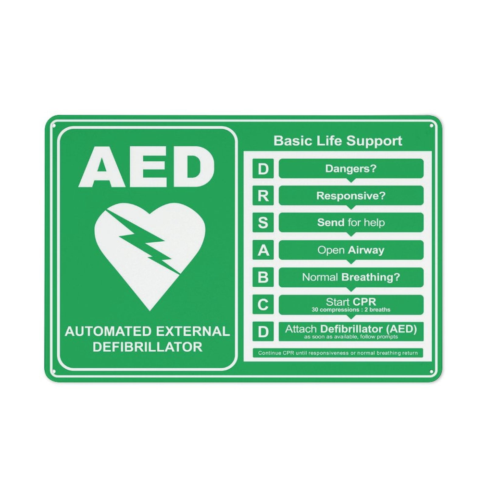 Aed Defibrillator & Basic Life Support Sign Outdoor Metal Sign - 12 X 8 ...