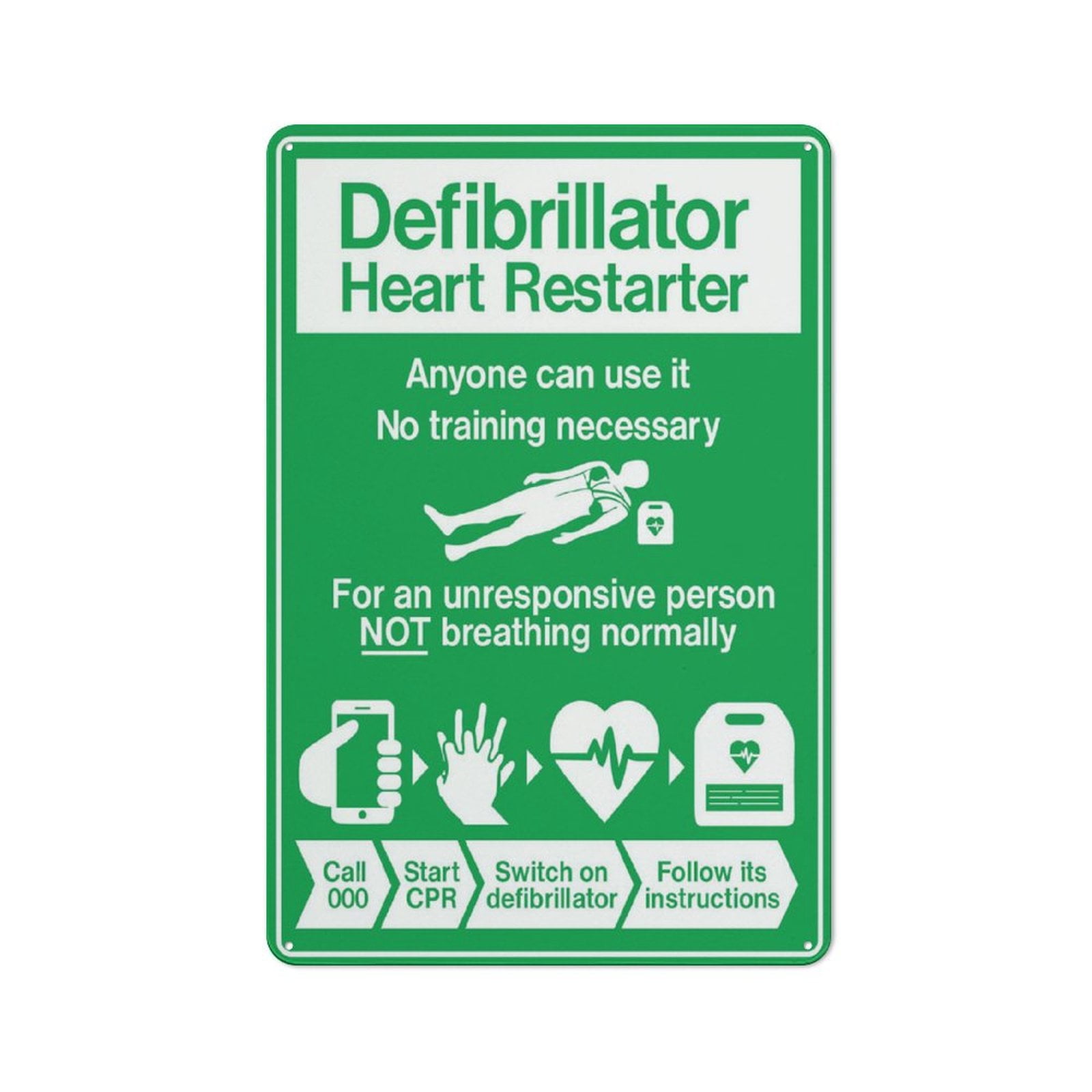 Aed Defibrillator Instruction Sign For House Door Office Business Yard ...