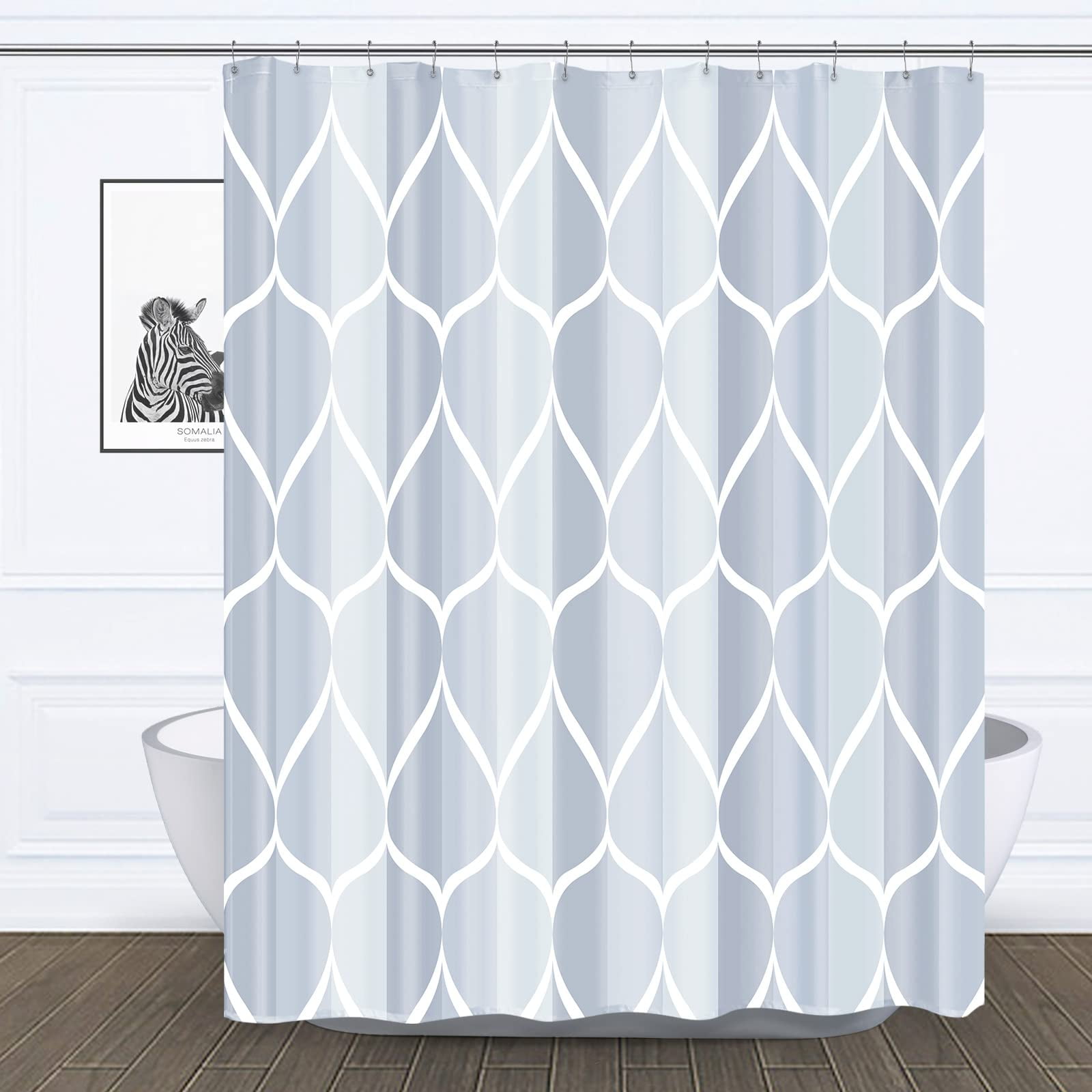 Aegean Blue Geometric Shower Curtain Waterproof Polyester Quick-Drying ...