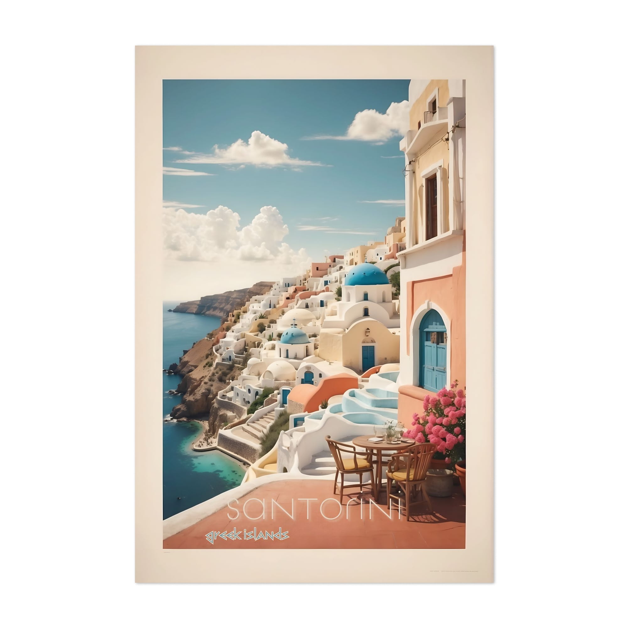 Aegean Whispers: Vintage Travel Poster of Santorini - Fira Greece ...
