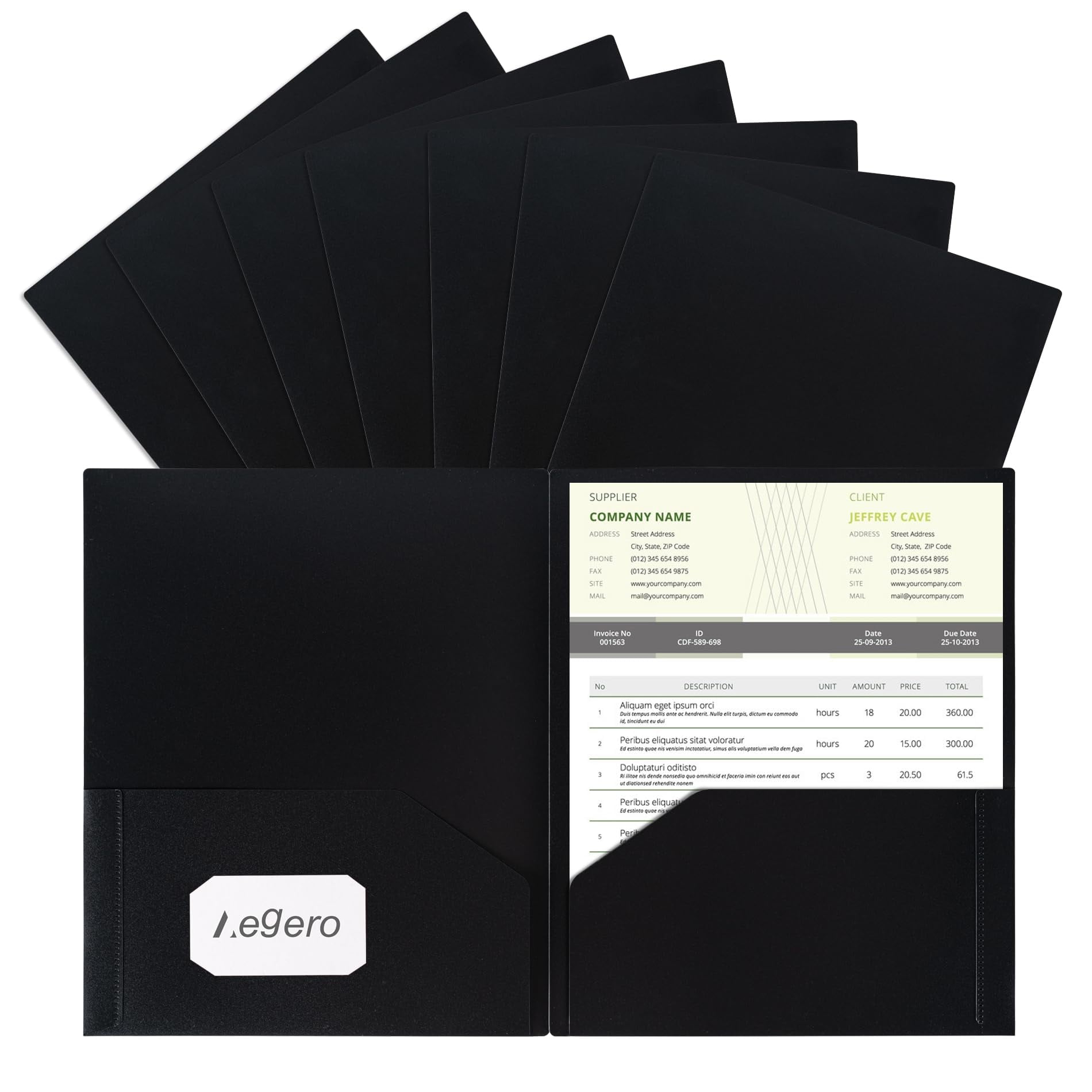 Aegero Plastic Folders with Pockets (7 Pack, Black), Durable Heavy Duty ...