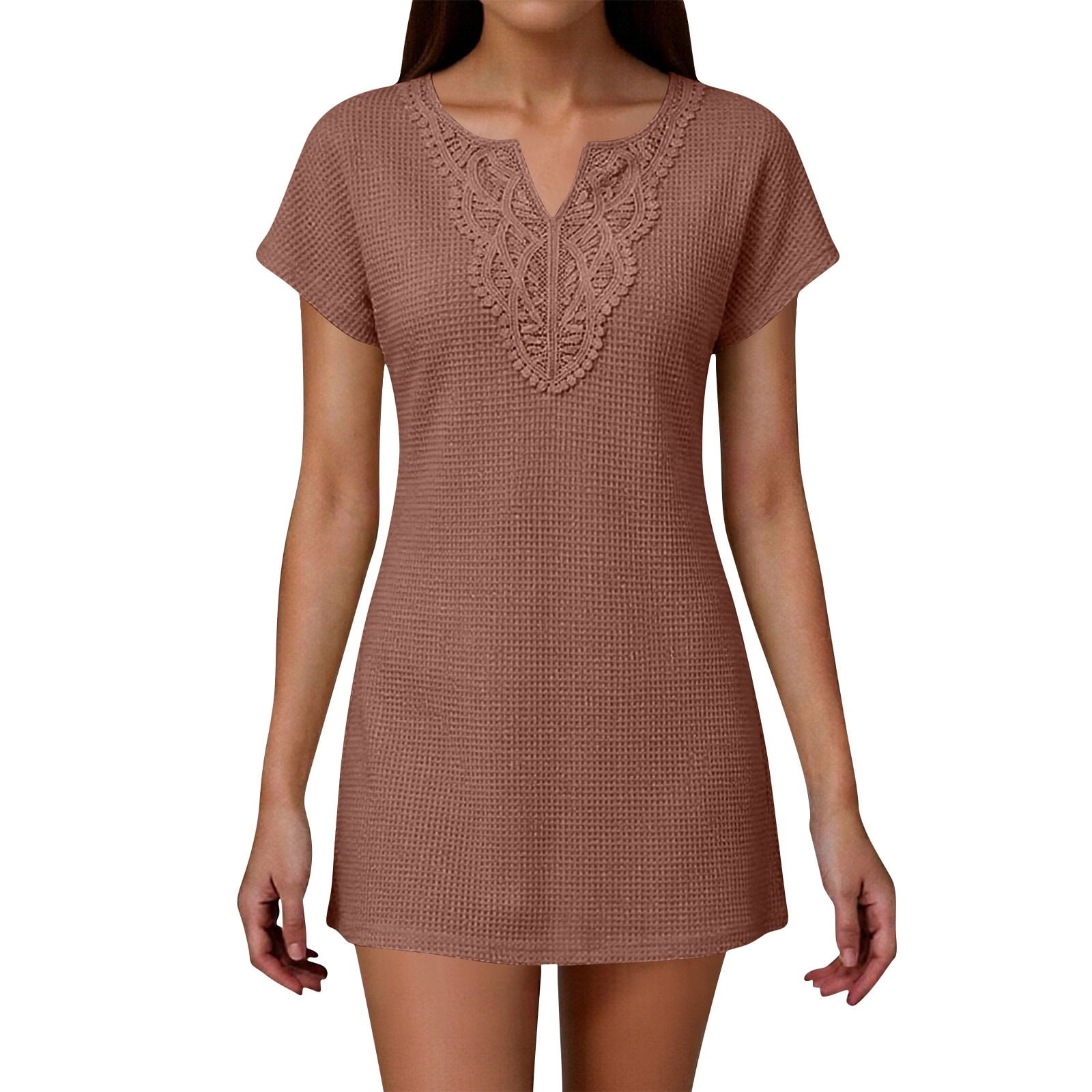 Aeguzox Blouses for Women Soft Notch Neck Short Sleeve with Waffle ...