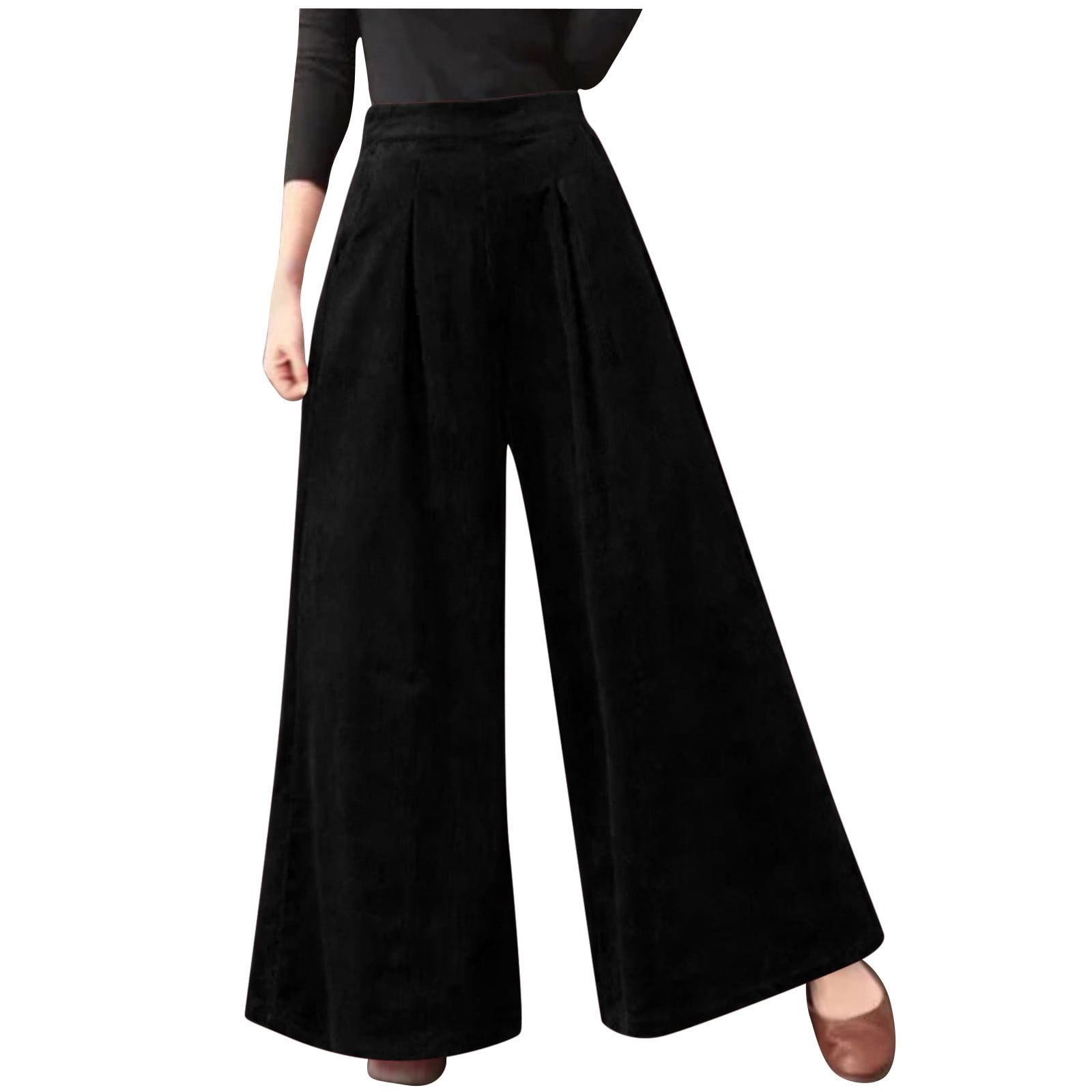 Aeguzox Capri Pants for Women Corduroy Pleated Culottes High Waist Wide ...