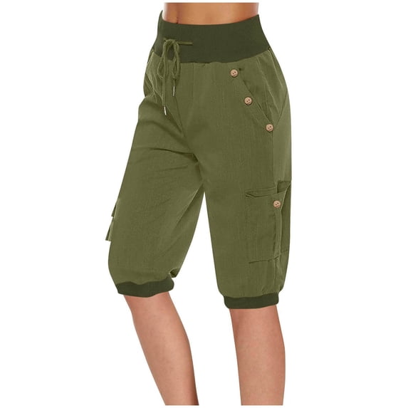 Aeguzox Capri Pants for Women Ribbed Waist Culottes Drawstring Detail ...
