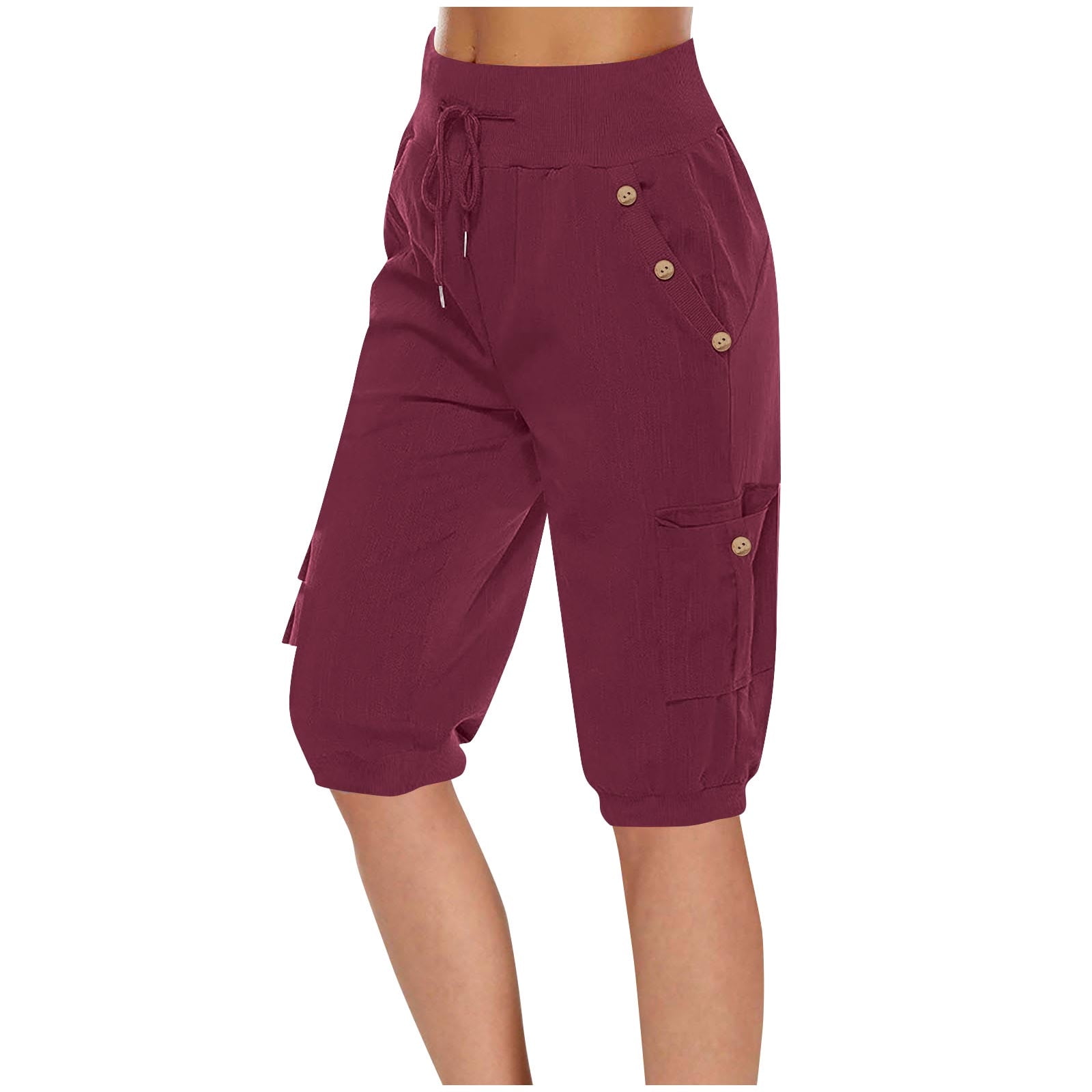 Aeguzox Capri Pants for Women Ribbed Waist Culottes Drawstring Detail ...