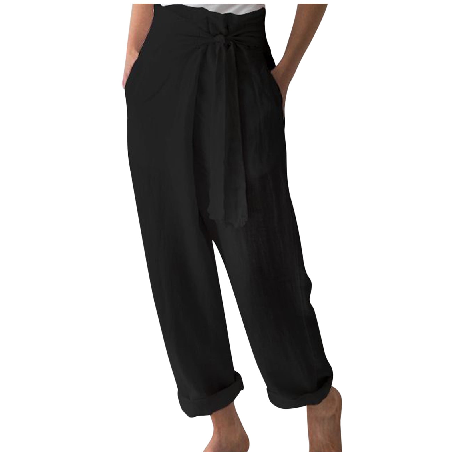 Aeguzox Capris for Women with Pockets Flared Linen-Blend Pants with a ...