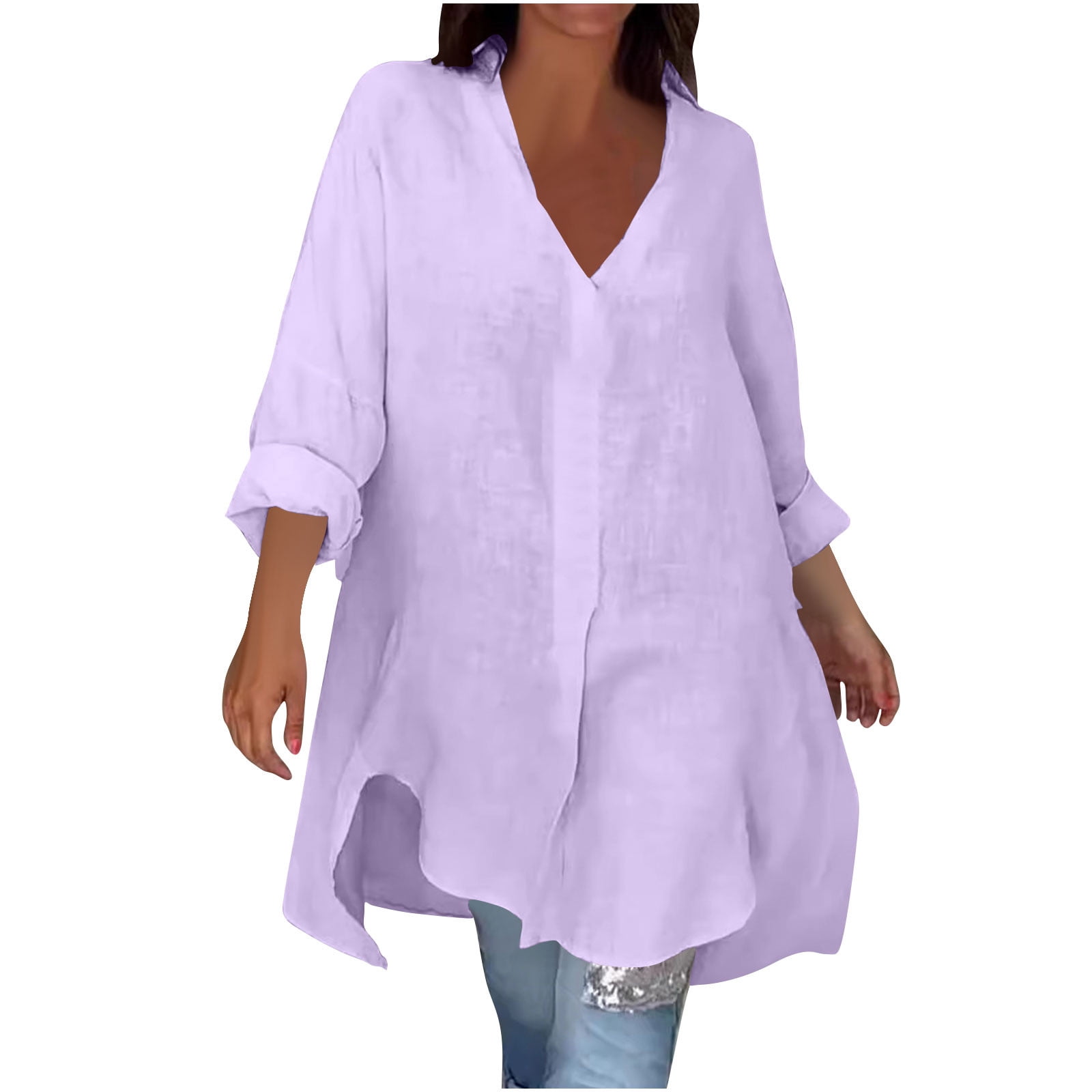 Aeguzox Dresses for Women Convertible Three Quarter Sleeve Collared V ...