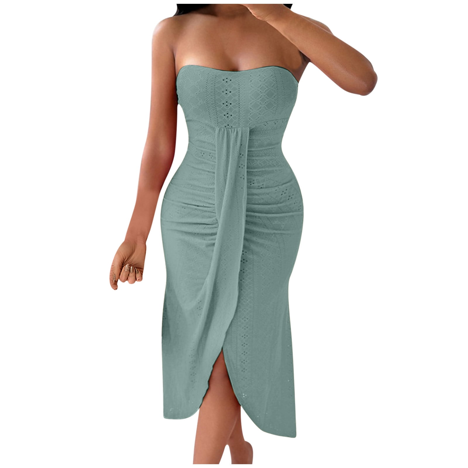 Aeguzox Dresses for Women Effortless Evening Glam Strapless Ruched Bust ...