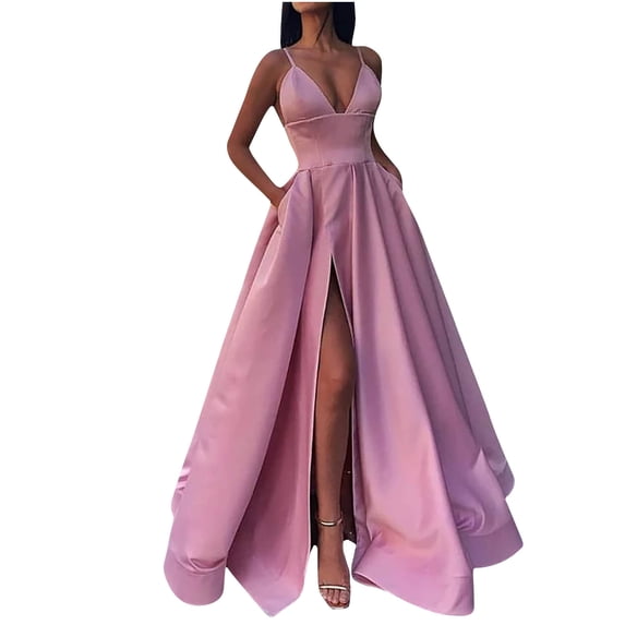 Aeguzox Dresses for Women Luxe Satin Fabric Thin Spaghetti Strap Deep V ...