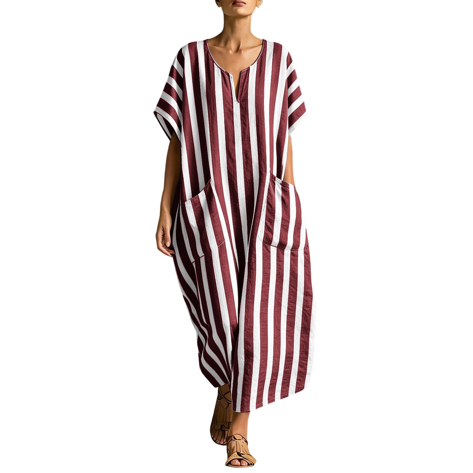 Aeguzox Dresses for Women Notch Neck Vertical Stripe Dolman Sleeve ...