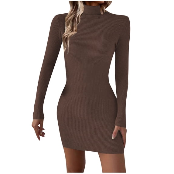 Aeguzox Dresses for Women Plain High Neck Full Length Sleeve Textured ...