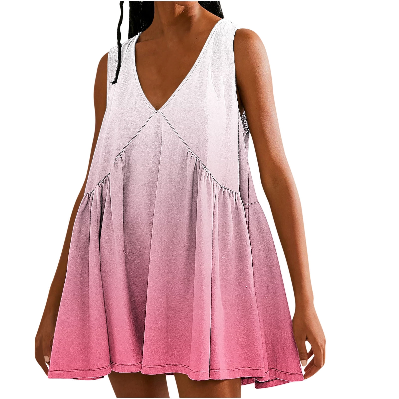 Aeguzox Dresses for Women Polished Resort Sleeveless V Neck Dip Dye ...