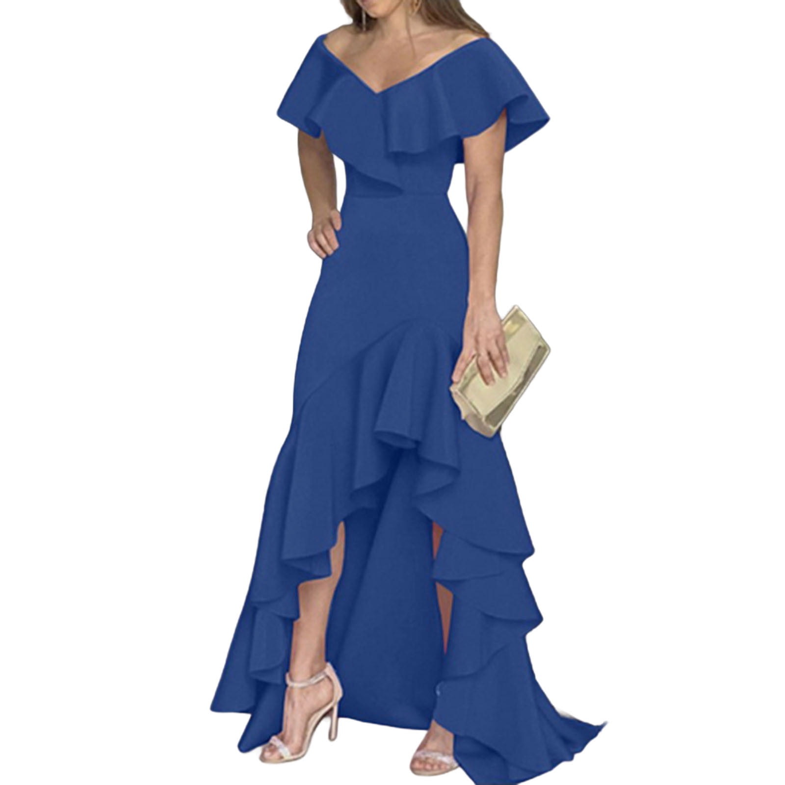 Aeguzox Dresses for Women Ruffle-Collar Off-Shoulder Tiered High-Low ...