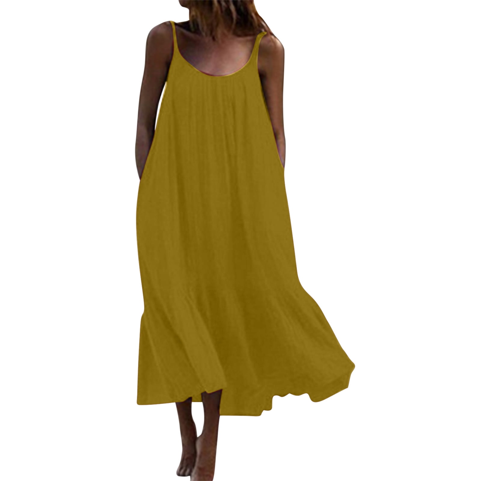 Aeguzox Dresses for Women Sleeveless Spaghetti Strap Flowy Long Tunic ...