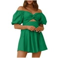 Aeguzox Dresses for Women Twisted Bodice Cut-Out Off-Shoulder Puff ...