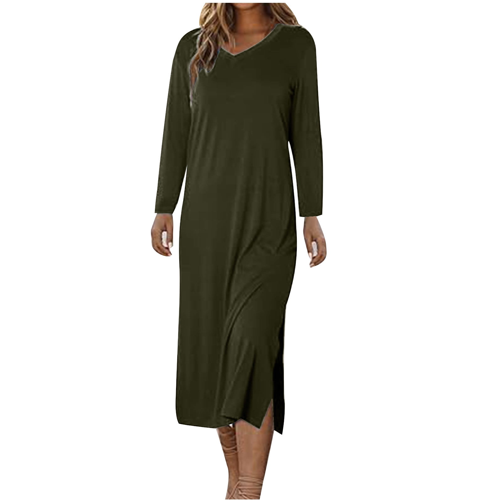 Aeguzox Dresses for Women V Neck Three Quarter Sleeve Plain Jersey ...
