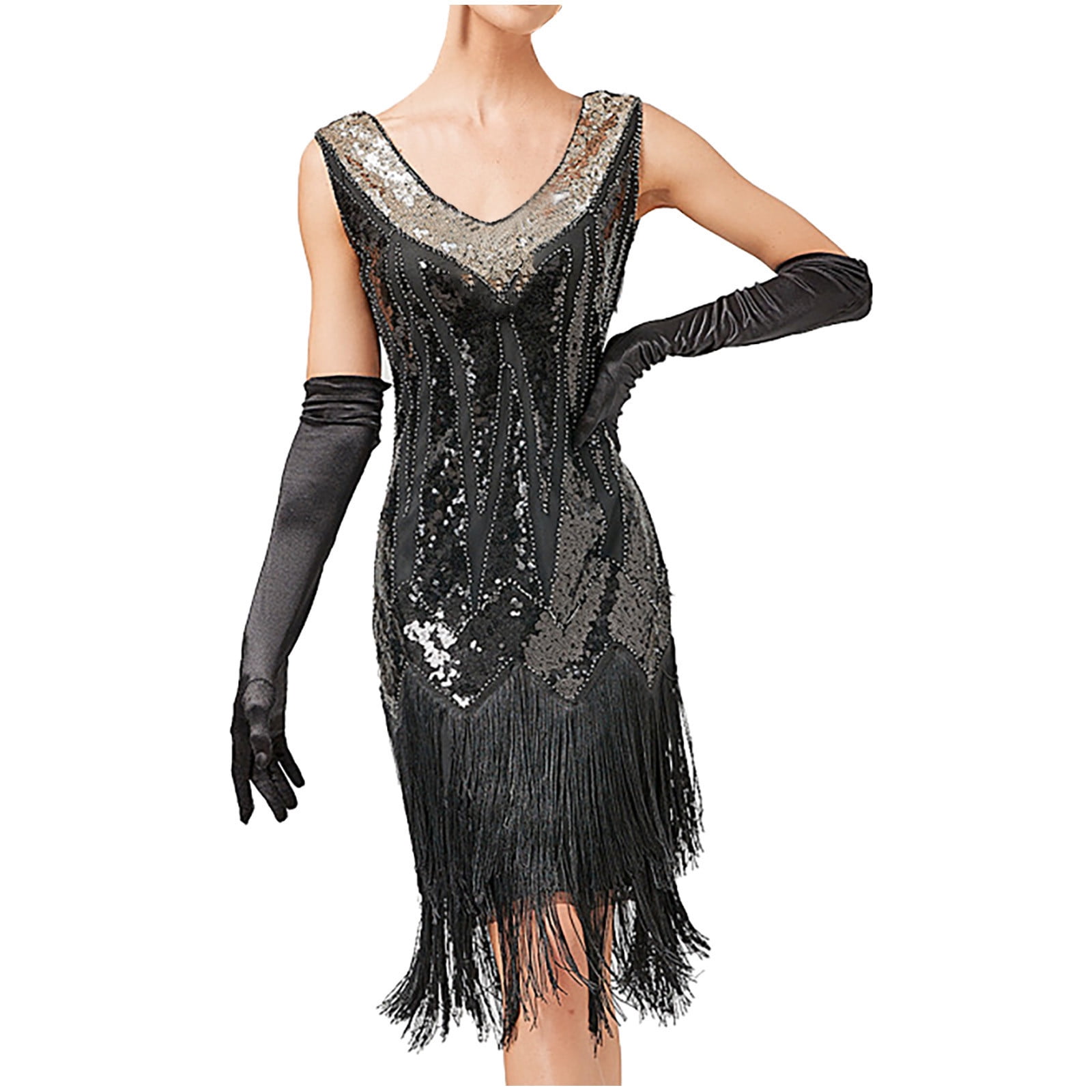 Aeguzox Dresses for Women Vintage Flapper Glamour Sleeveless V Neck ...