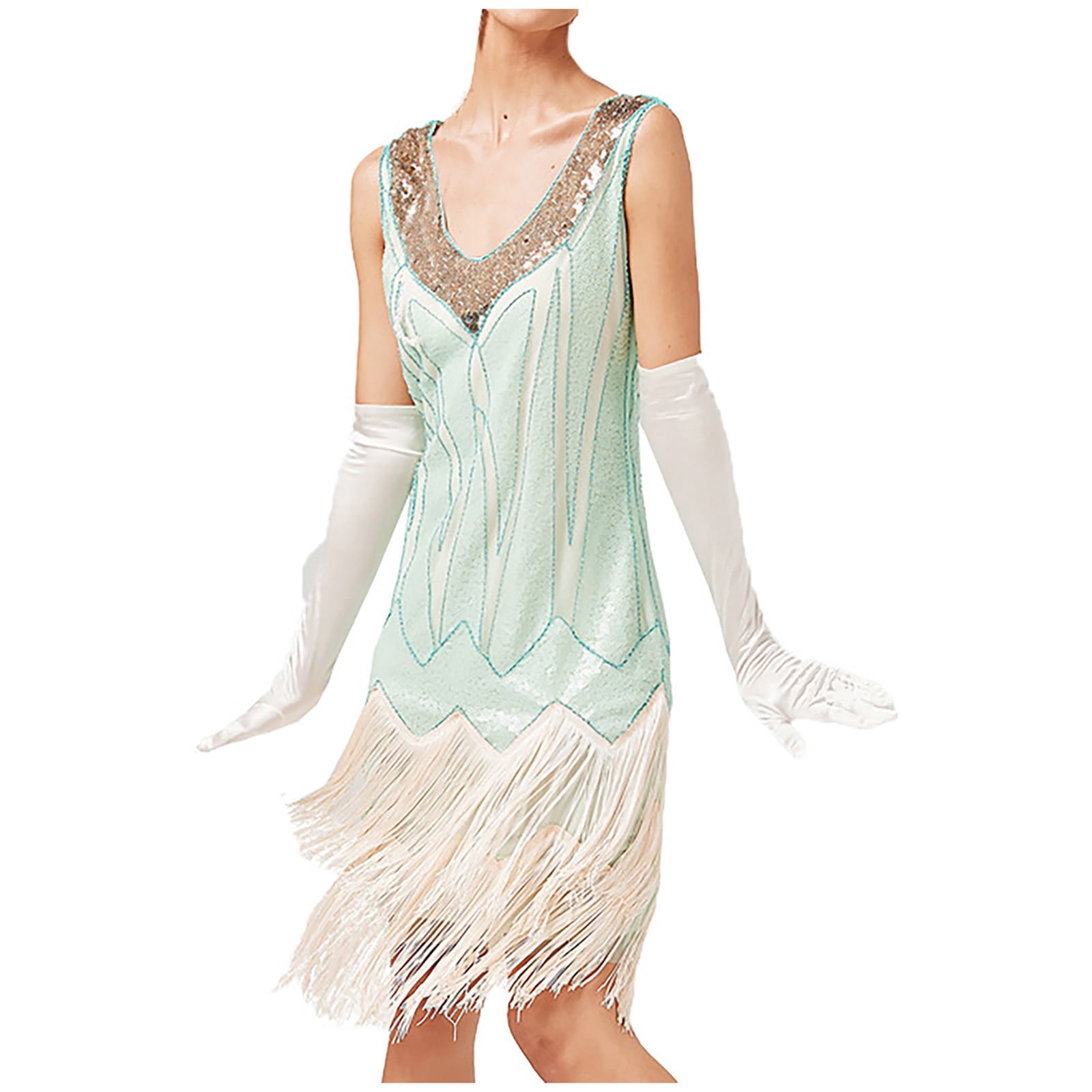 Aeguzox Dresses for Women Vintage Flapper Glamour Sleeveless V Neck ...