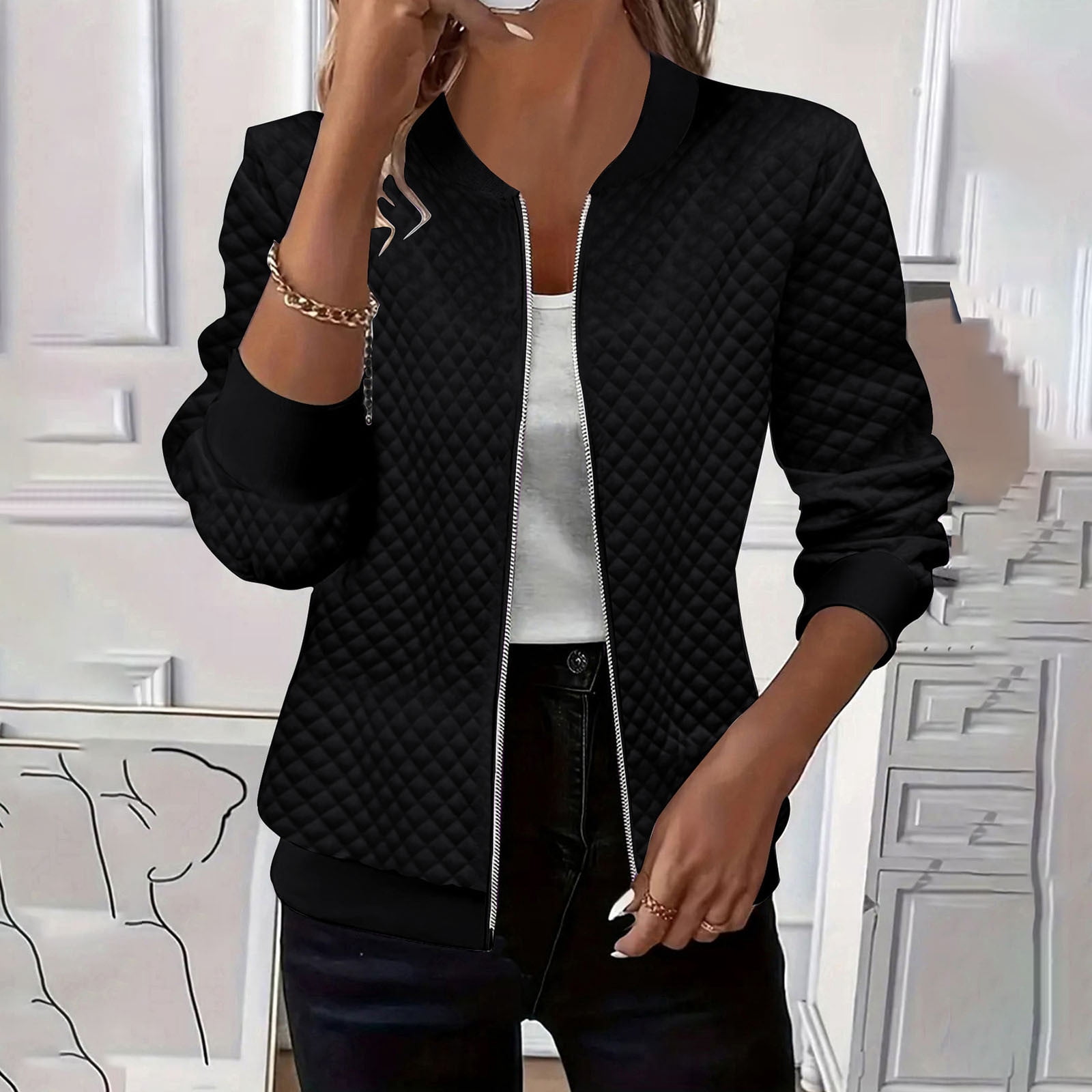 Aeguzox Hoodies for Women Breathable Padded Coat Diamond Quilted Bomber ...