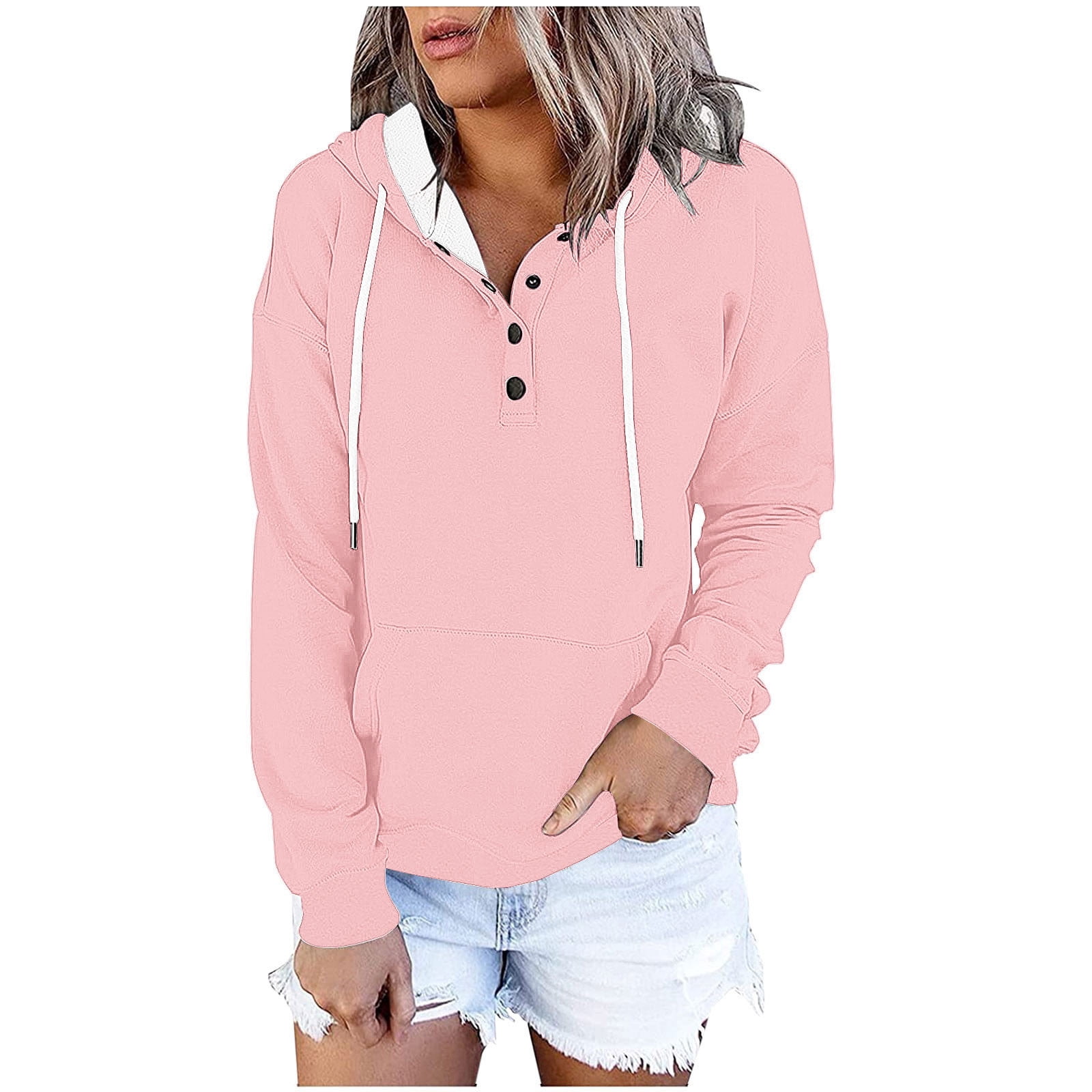 Aeguzox Hoodies for Women Loose Silhouette Henley Design with Roomy ...