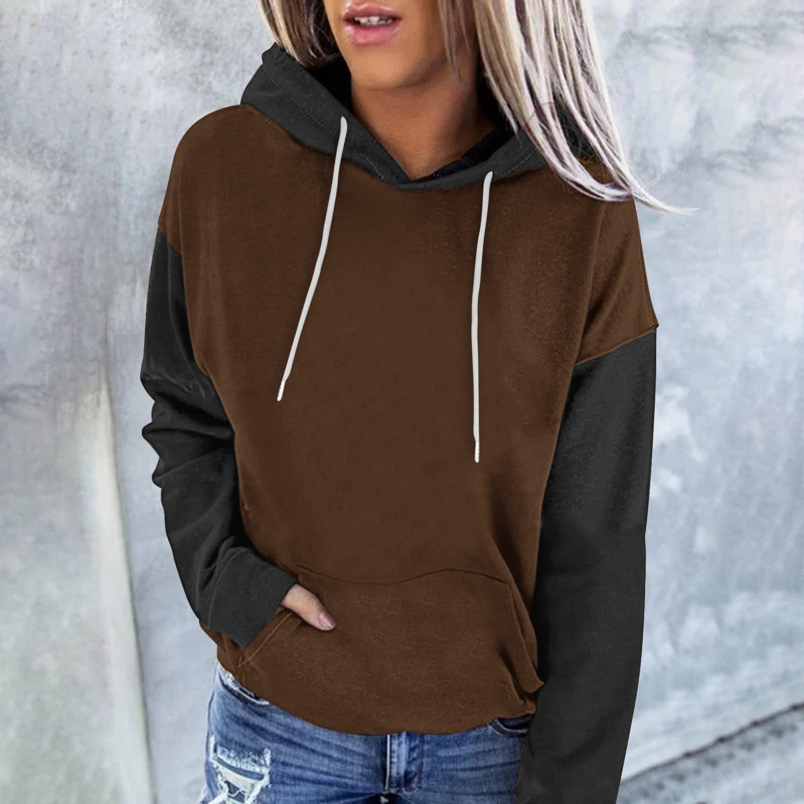 Aeguzox Hoodies for Women Trendy Contrast Construction with Drawstring ...