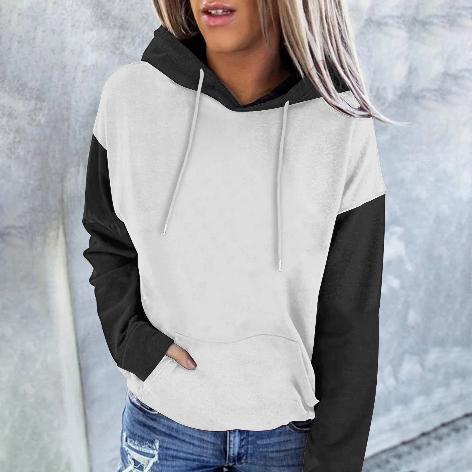 Aeguzox Hoodies for Women Trendy Contrast Construction with Drawstring ...