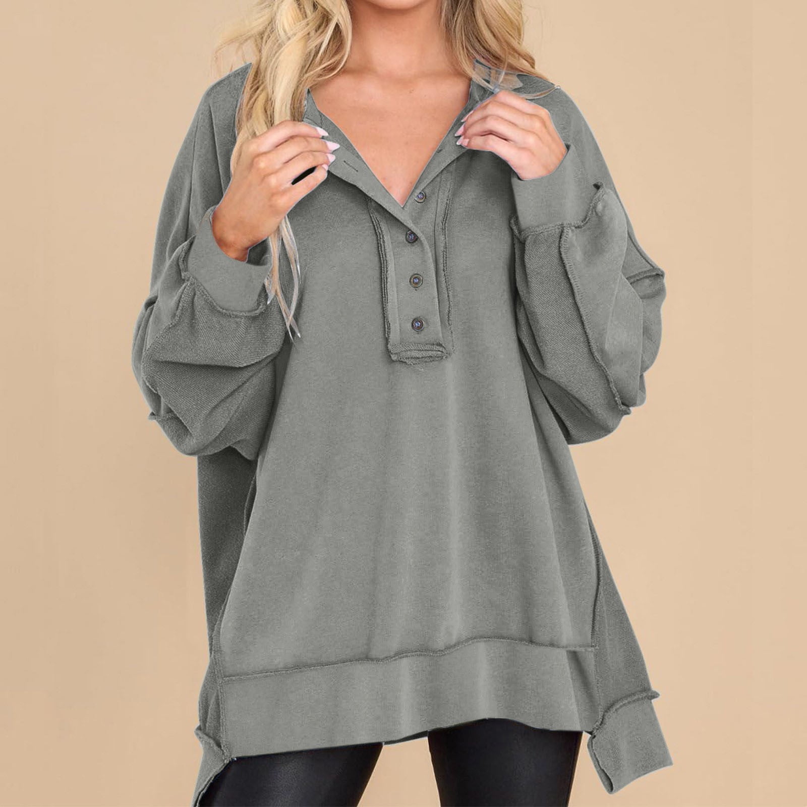 Aeguzox Hoodies for Women Trendy Exposed Seam Balloon Sleeves with ...