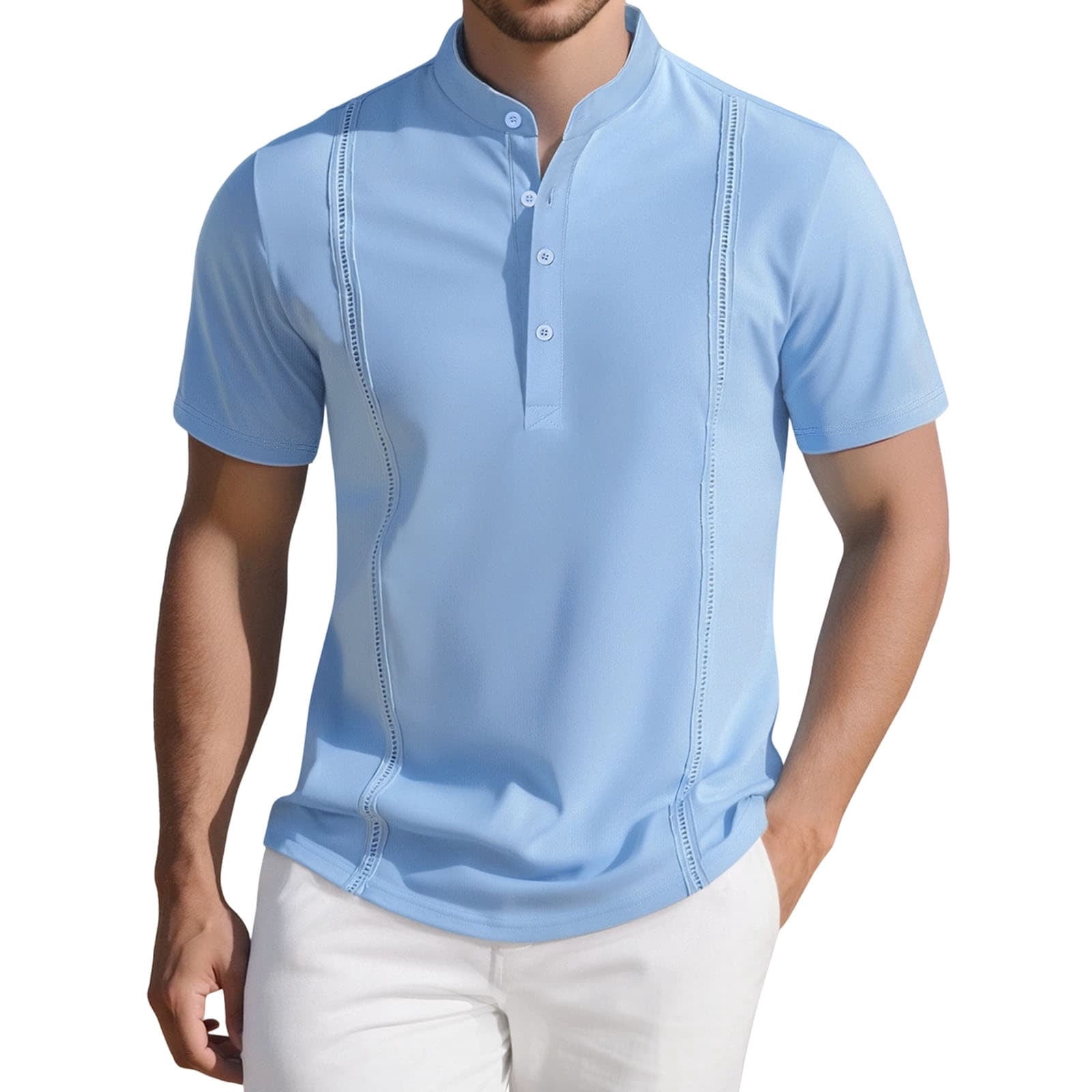 Aeguzox Men's T-shirts Stripe Print Turn Down Collar Business Leisure ...