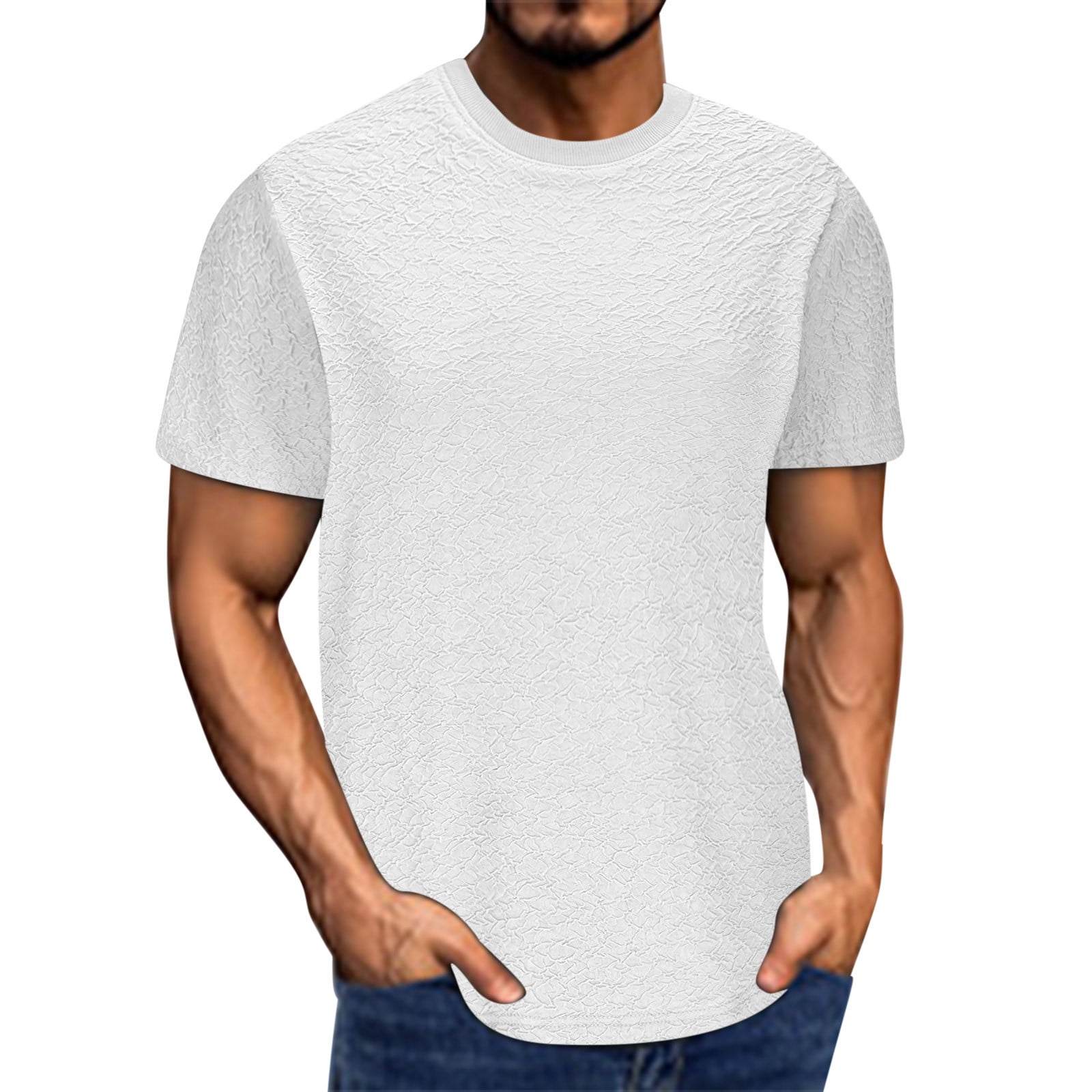 Aeguzox Men's T-shirts Textured Elastic Round Neck Leisure Daily Cut ...