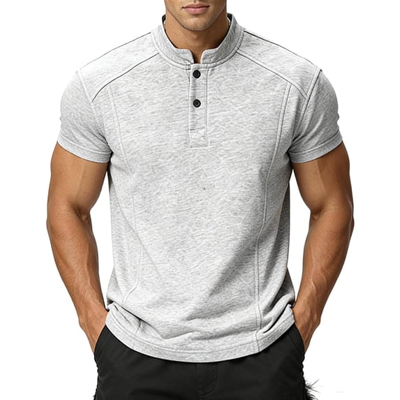 Aeguzox Mens T-shirts Daily Button Round Neck Solid Leisure Form,Sizes ...