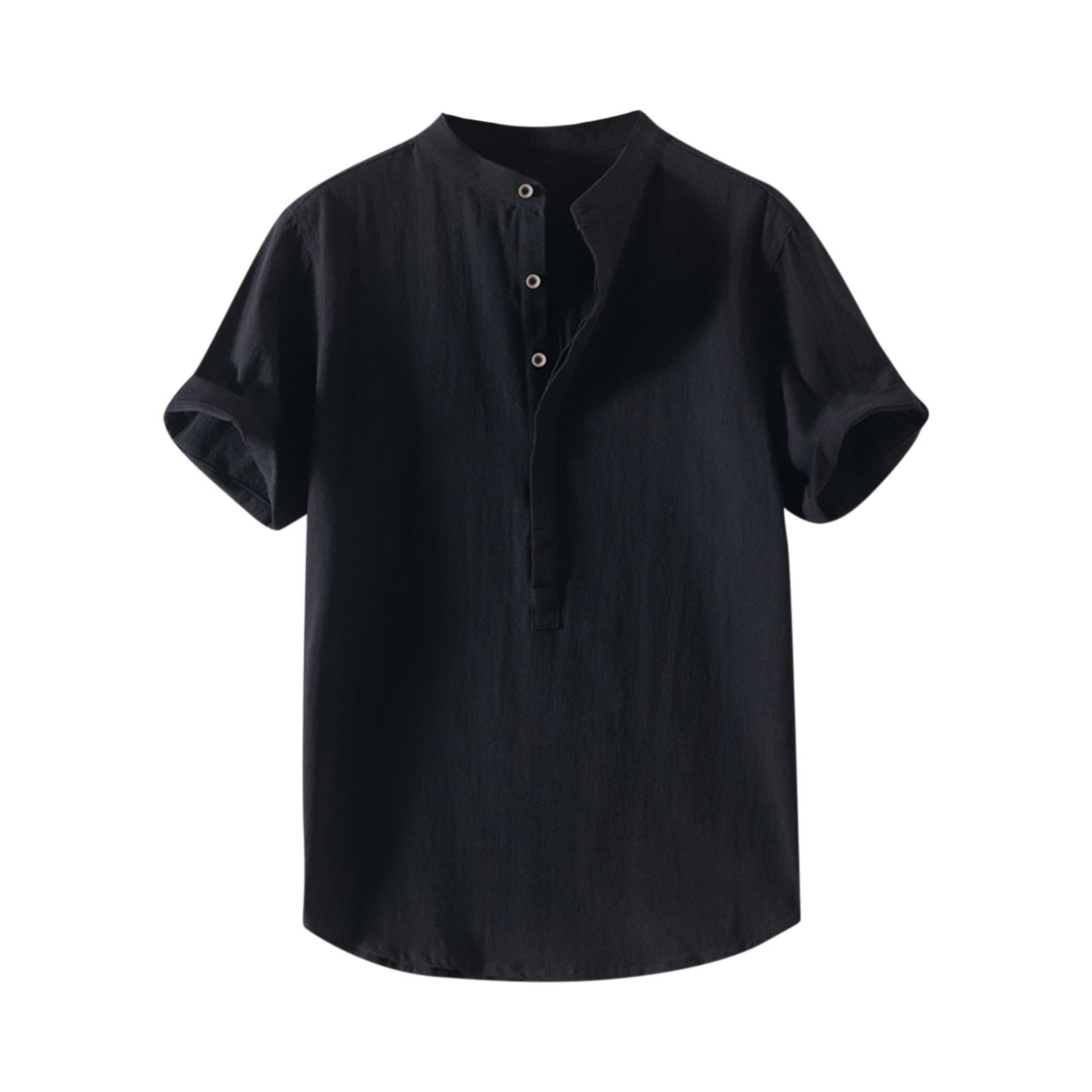 Aeguzox Mens T-shirts Solid Button Stand Collar Basic Daily Cut,Sizes M ...