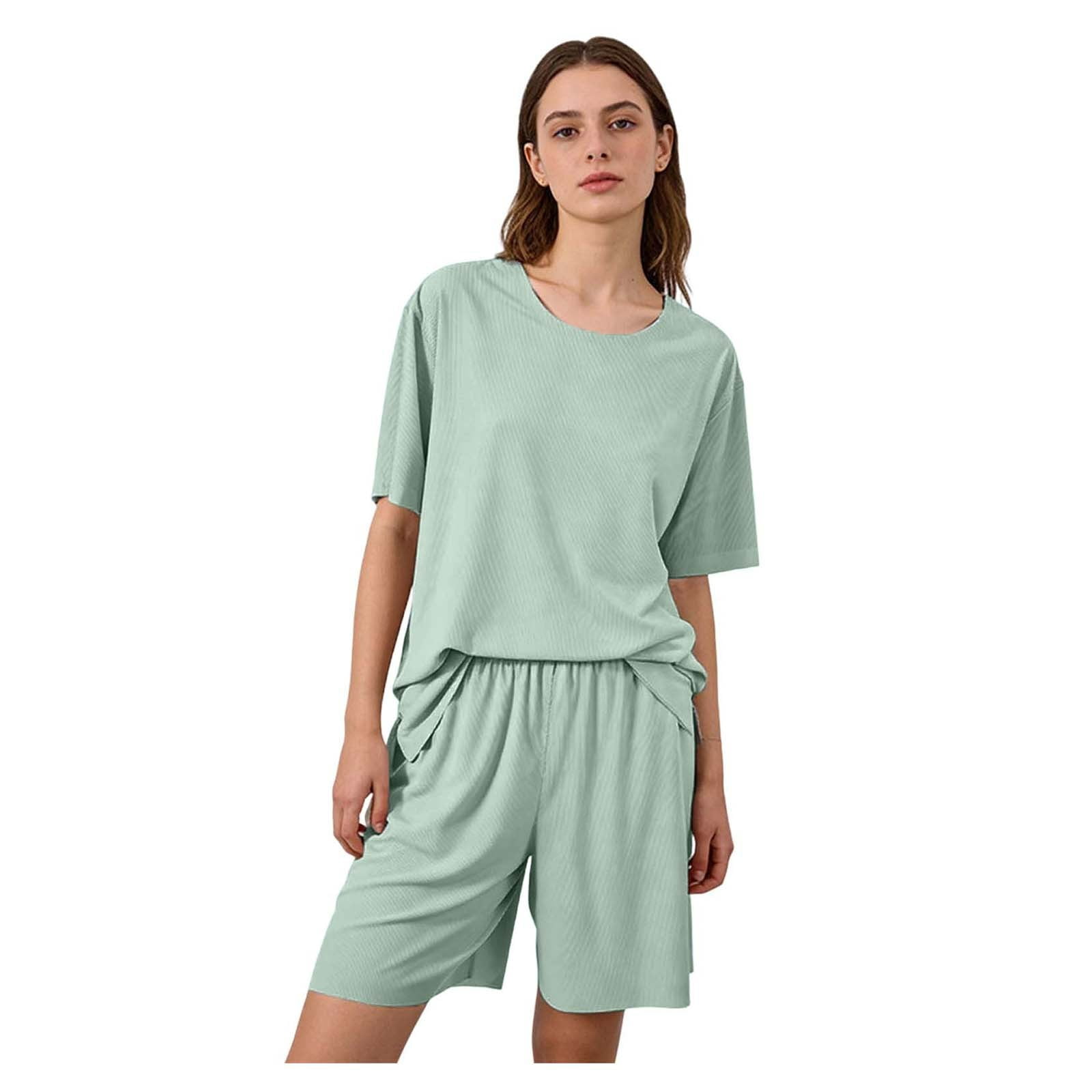 Aeguzox Pajamas for Women Set Breathable Light Round Neck Short Sleeve ...
