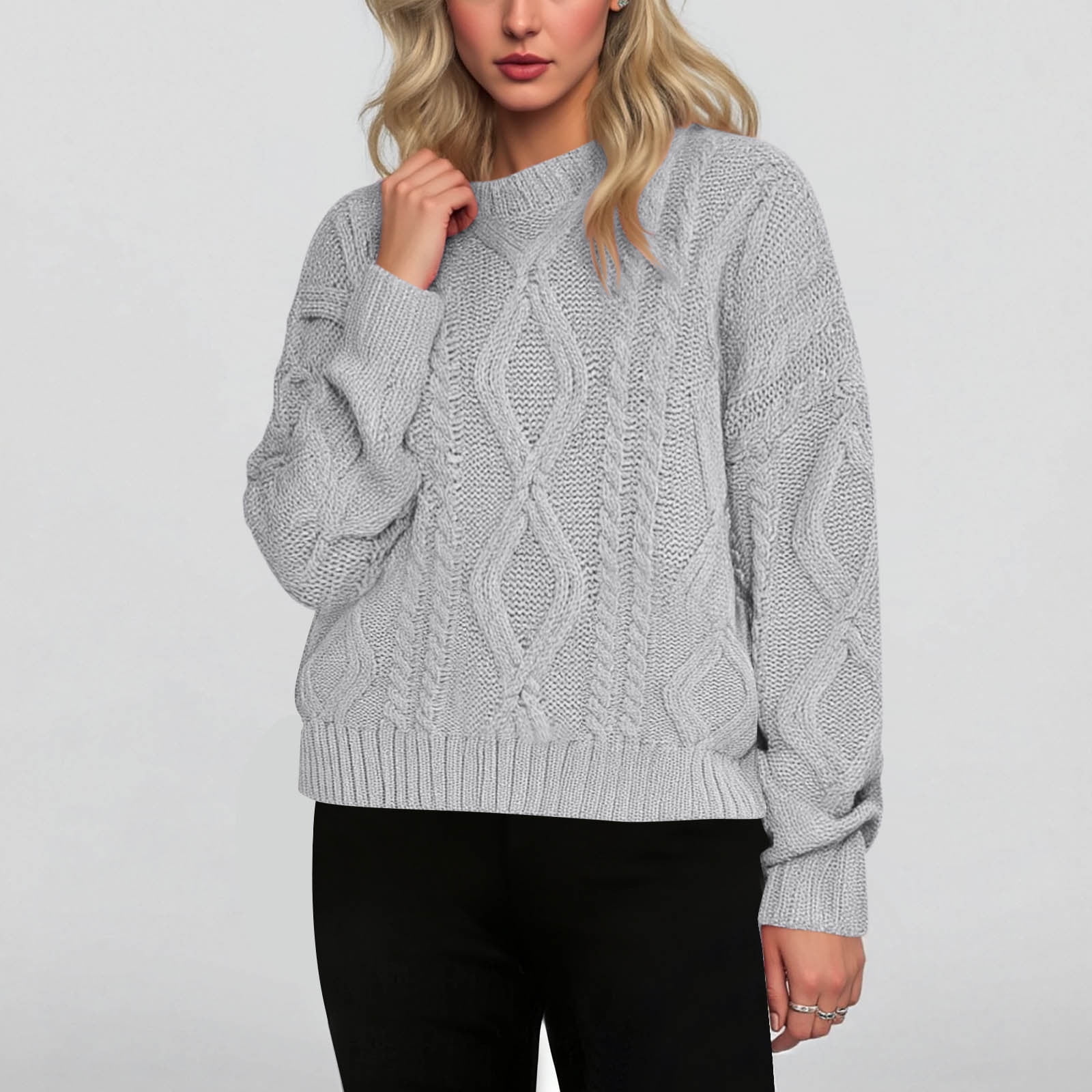 Aeguzox Sweaters for Women Neat Rib Trim Finish Crew Neck Vertical ...